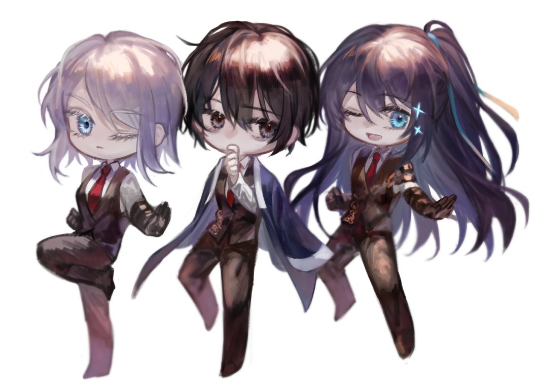 Safebooru - 2boys black eyes black gloves black hair black pants black vest blue eyes blue hair ...