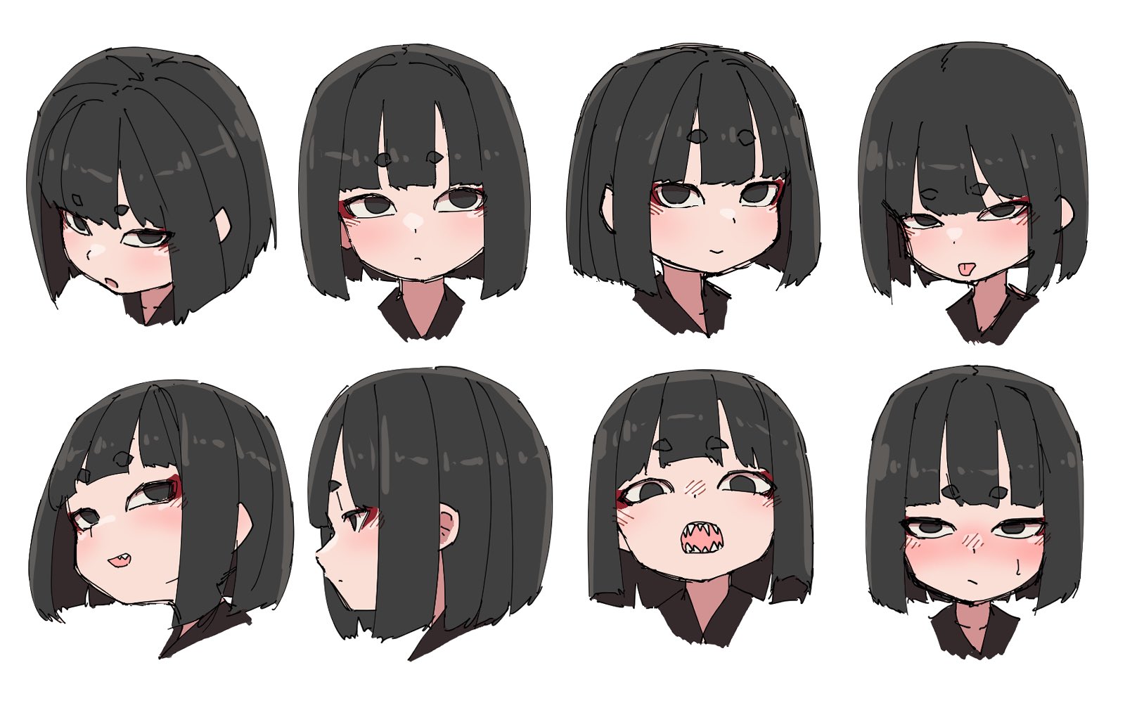 Safebooru - 1girl :p black eyes black hair blush bob cut expressionless ...