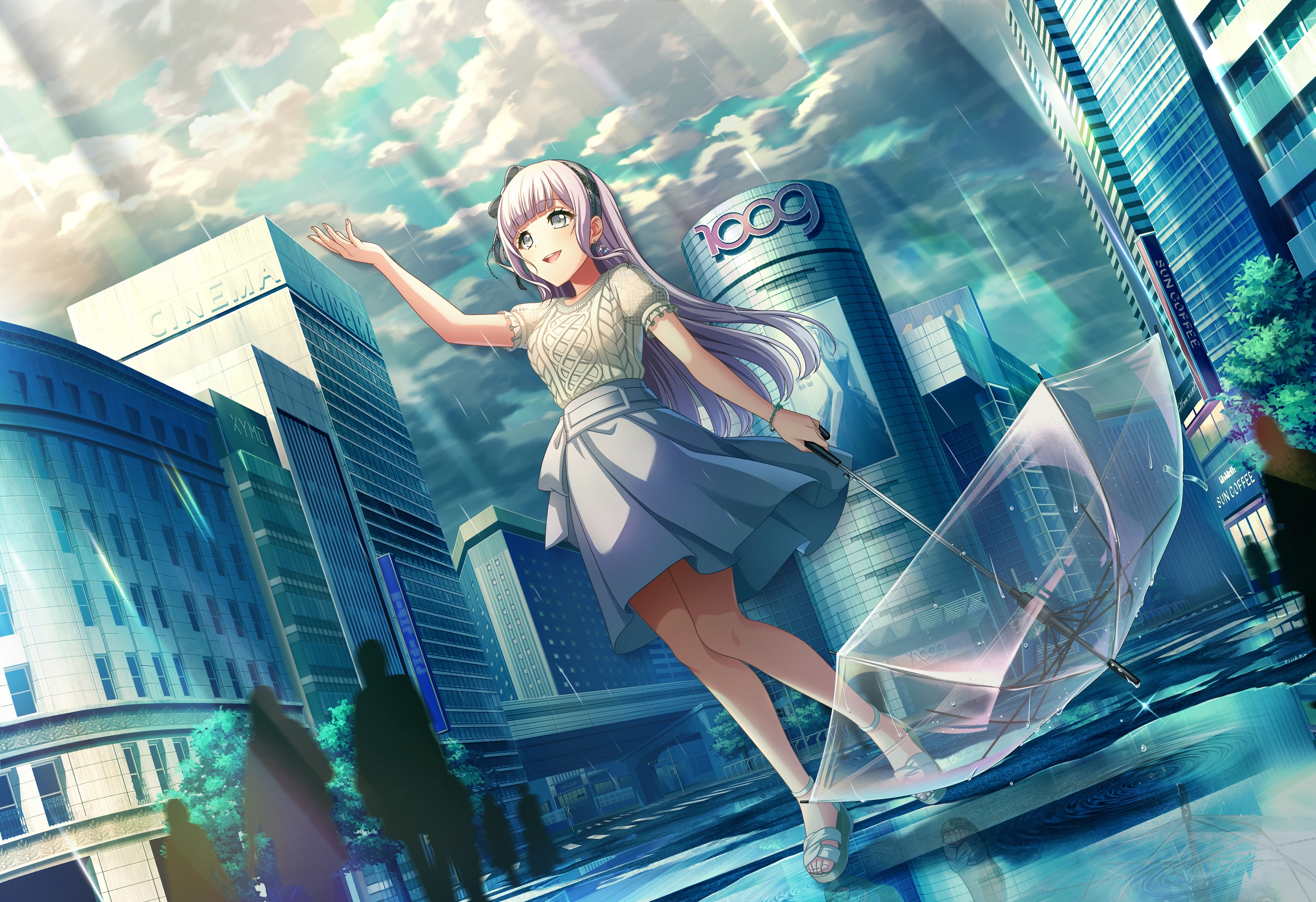 Safebooru - d4dj dress grey eyes izumo saki long hair official art silver hair smile | 4660657