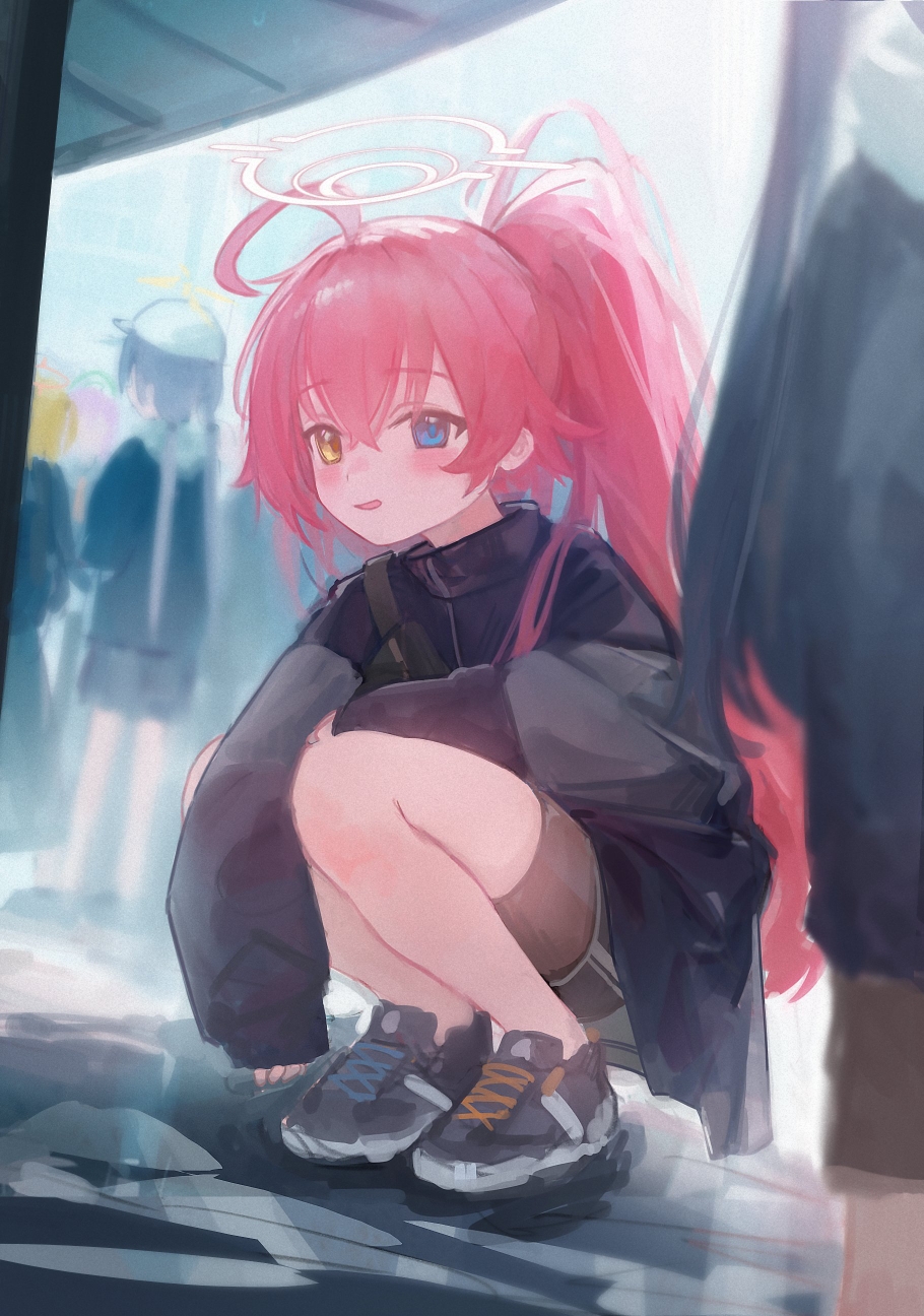 Safebooru - 1girl ahoge alternate costume black footwear black jacket black shorts blue archive ...