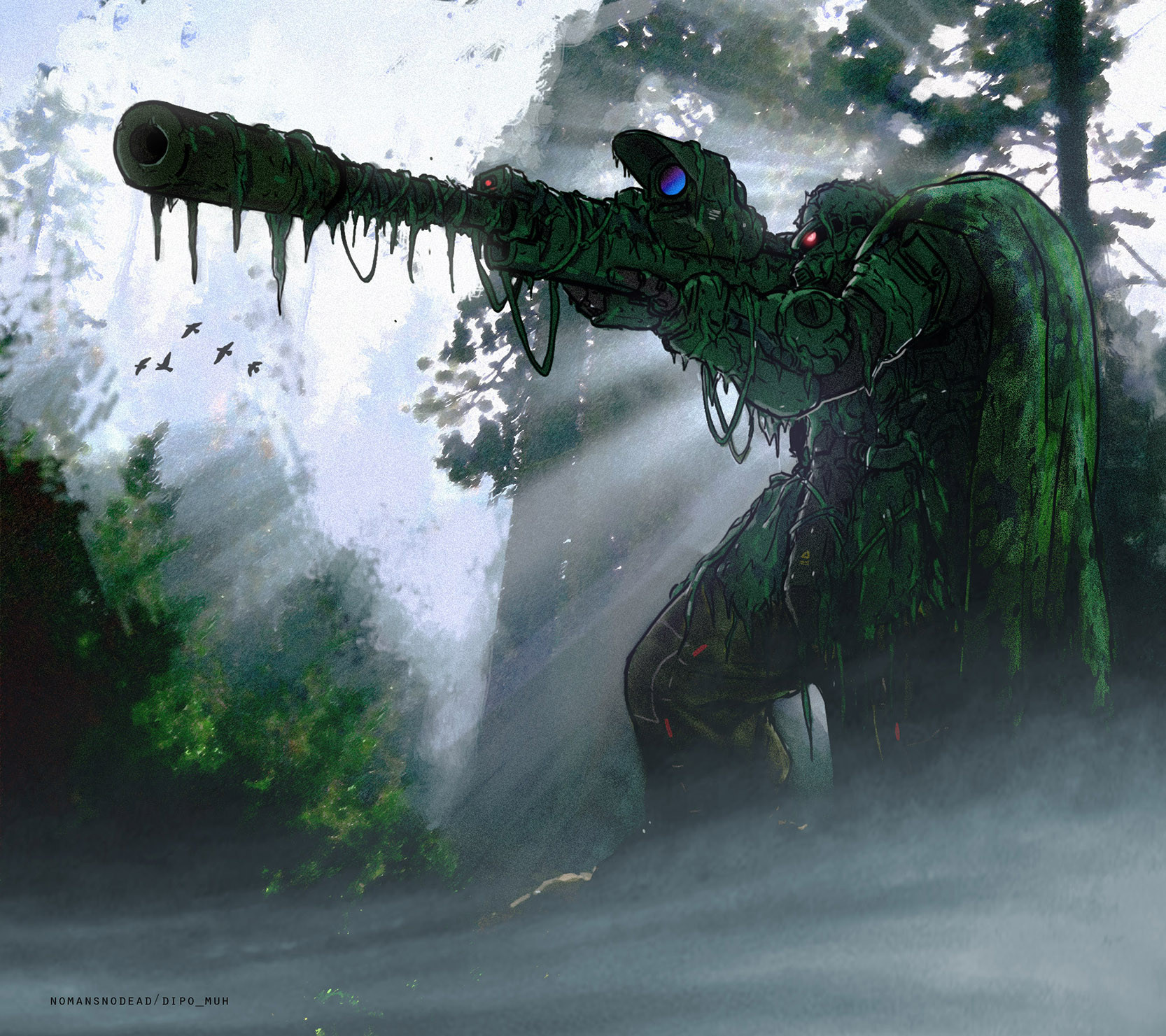 Safebooru - aiming armor bird camouflage cyclops ghillie suit green ...