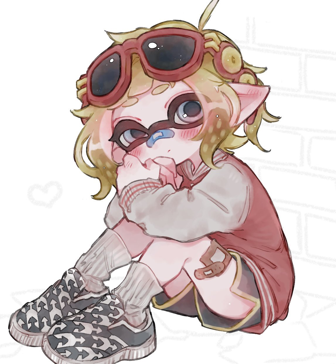 Safebooru - 1girl 7om x2 bandaid bandaid on face bandaid on leg bandaid ...