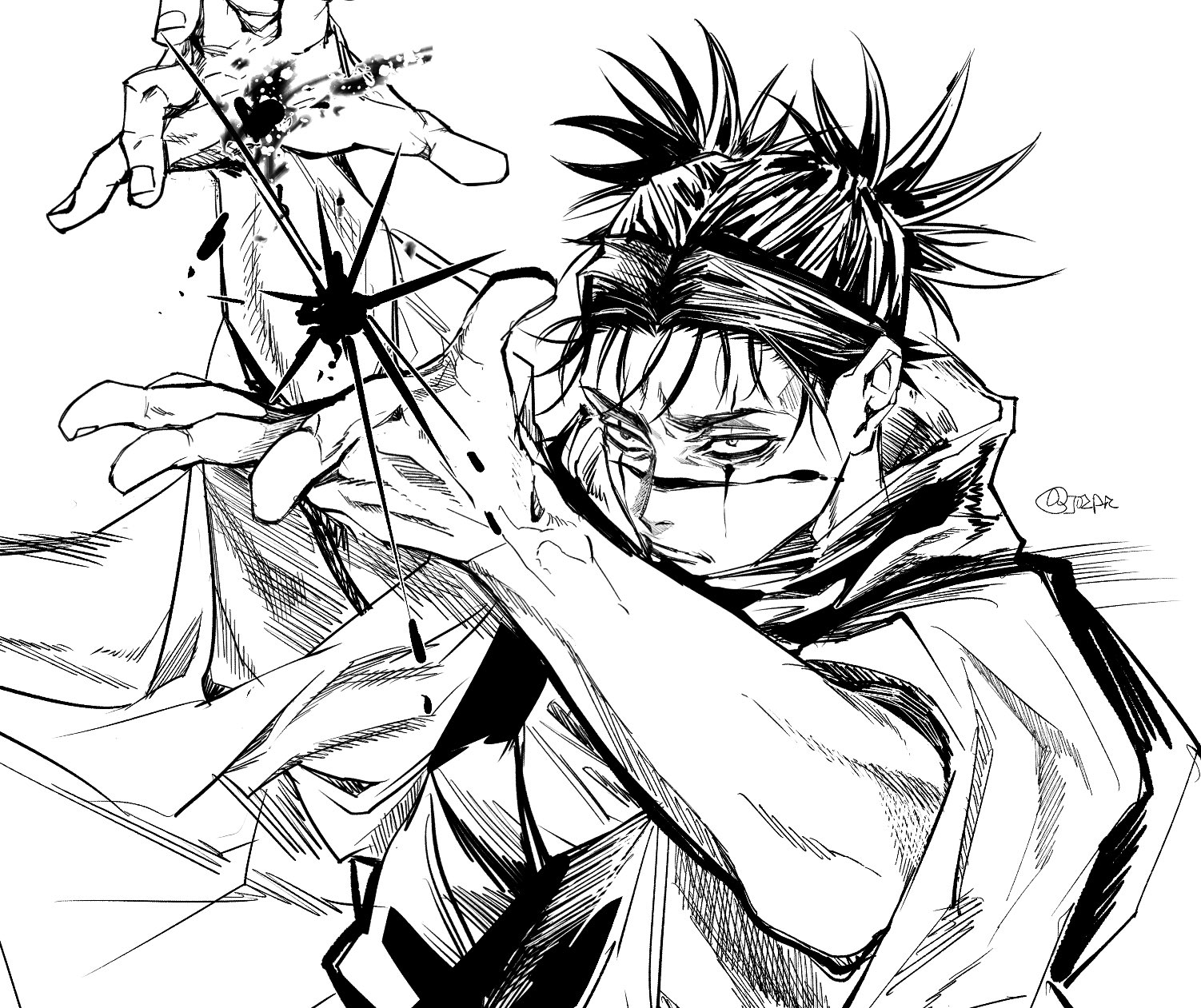 Safebooru - 1boy arms up choso (jujutsu kaisen) closed mouth facial ...