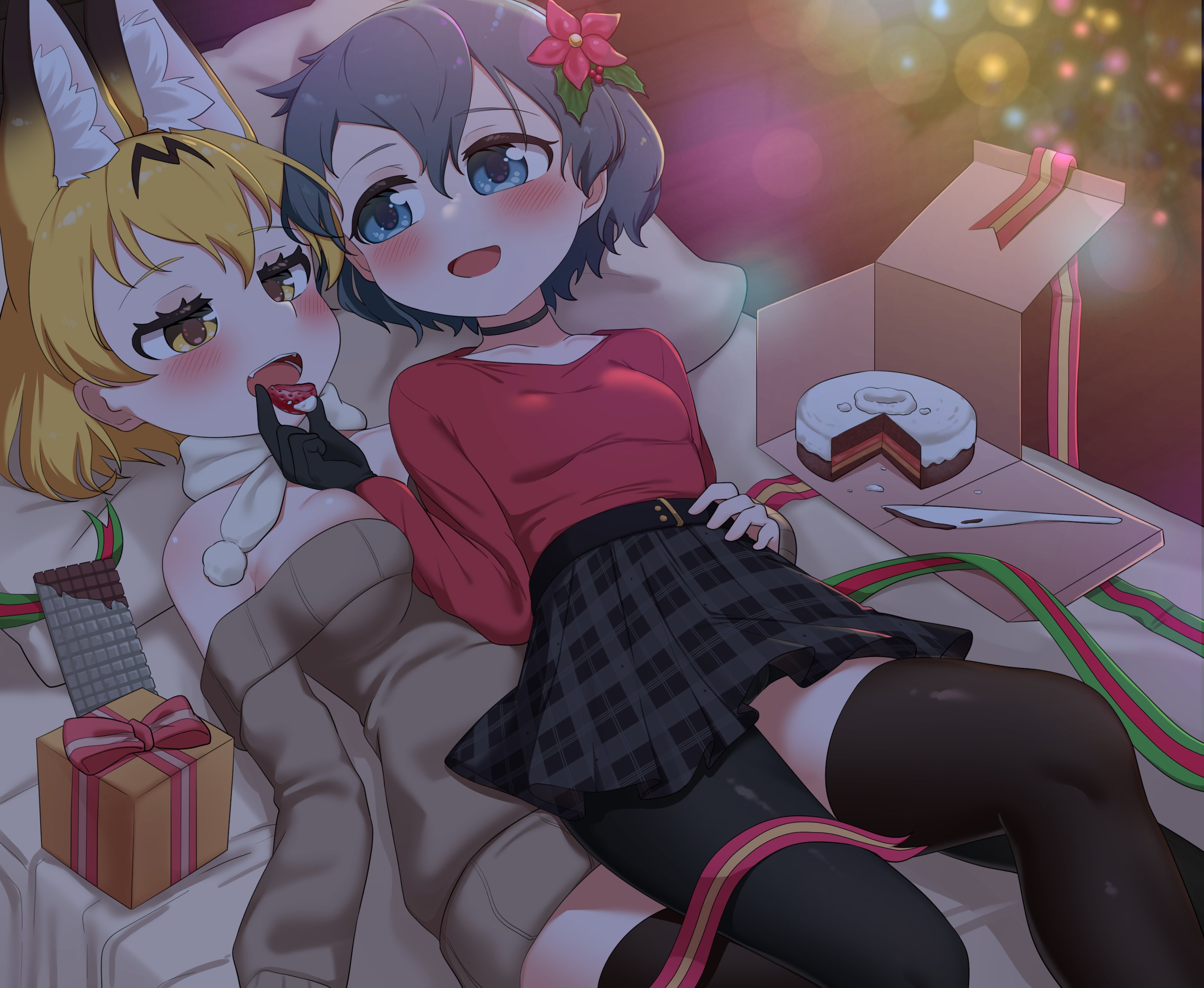 Safebooru - 2girls absurdres alternate costume animal ears black choker black gloves black hair ...