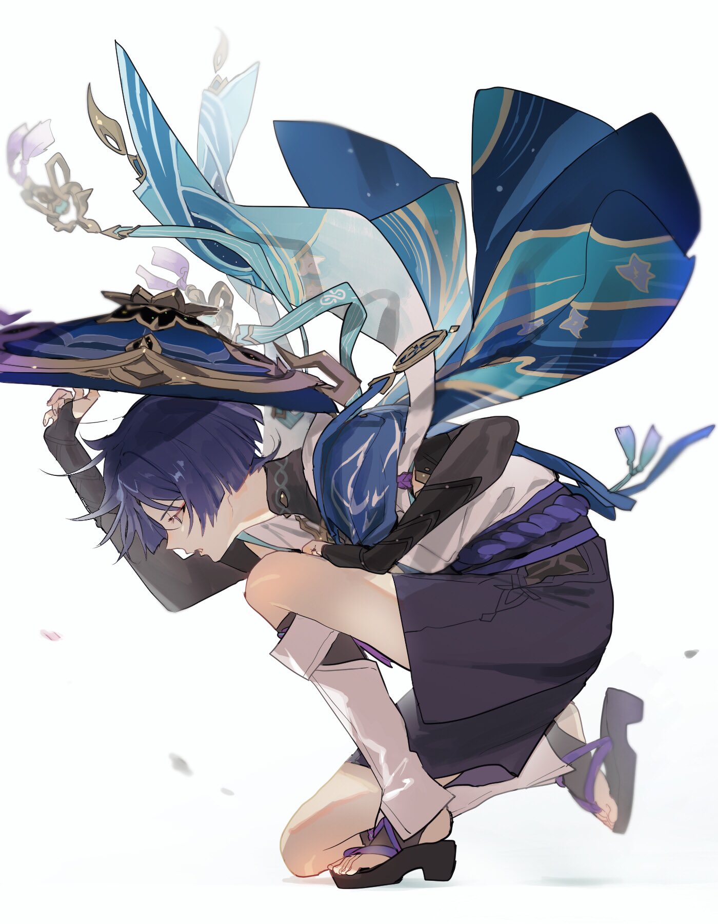 Safebooru - 1boy arm armor armor belt black footwear black gloves blue headwear blue vest blunt ...