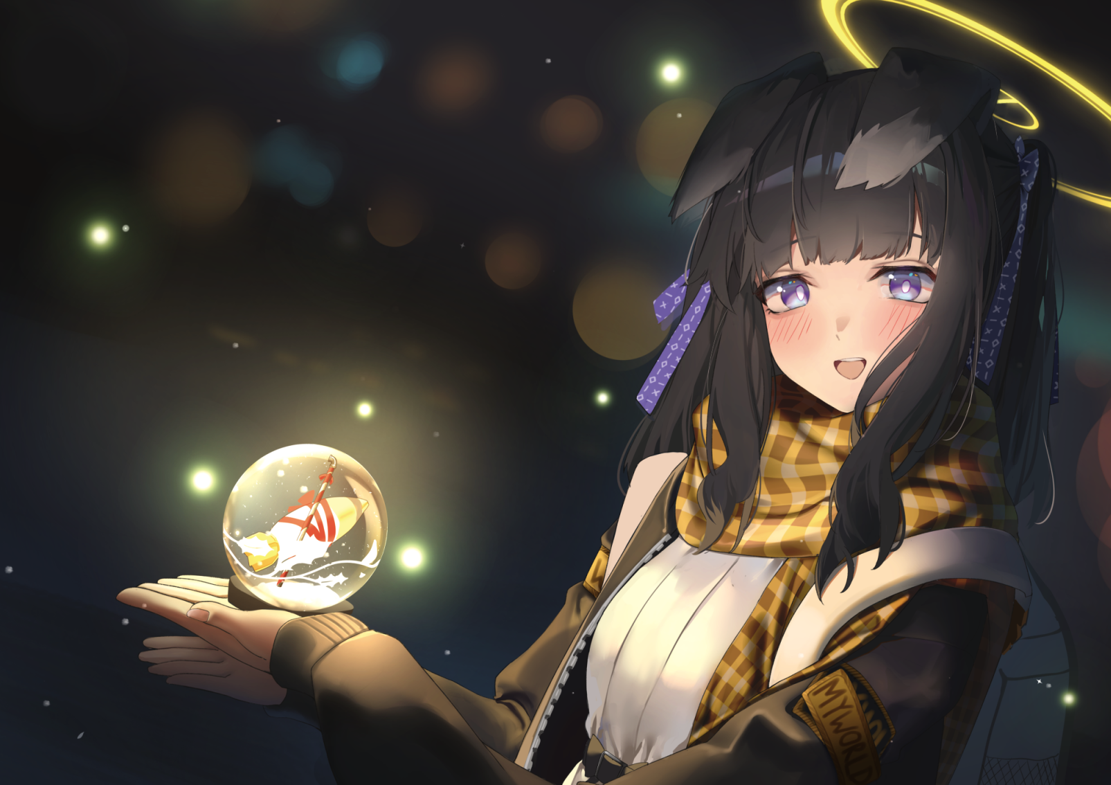 Safebooru - 1girl :d aekun cben ammunition animal ears backpack bag black hair blue archive ...