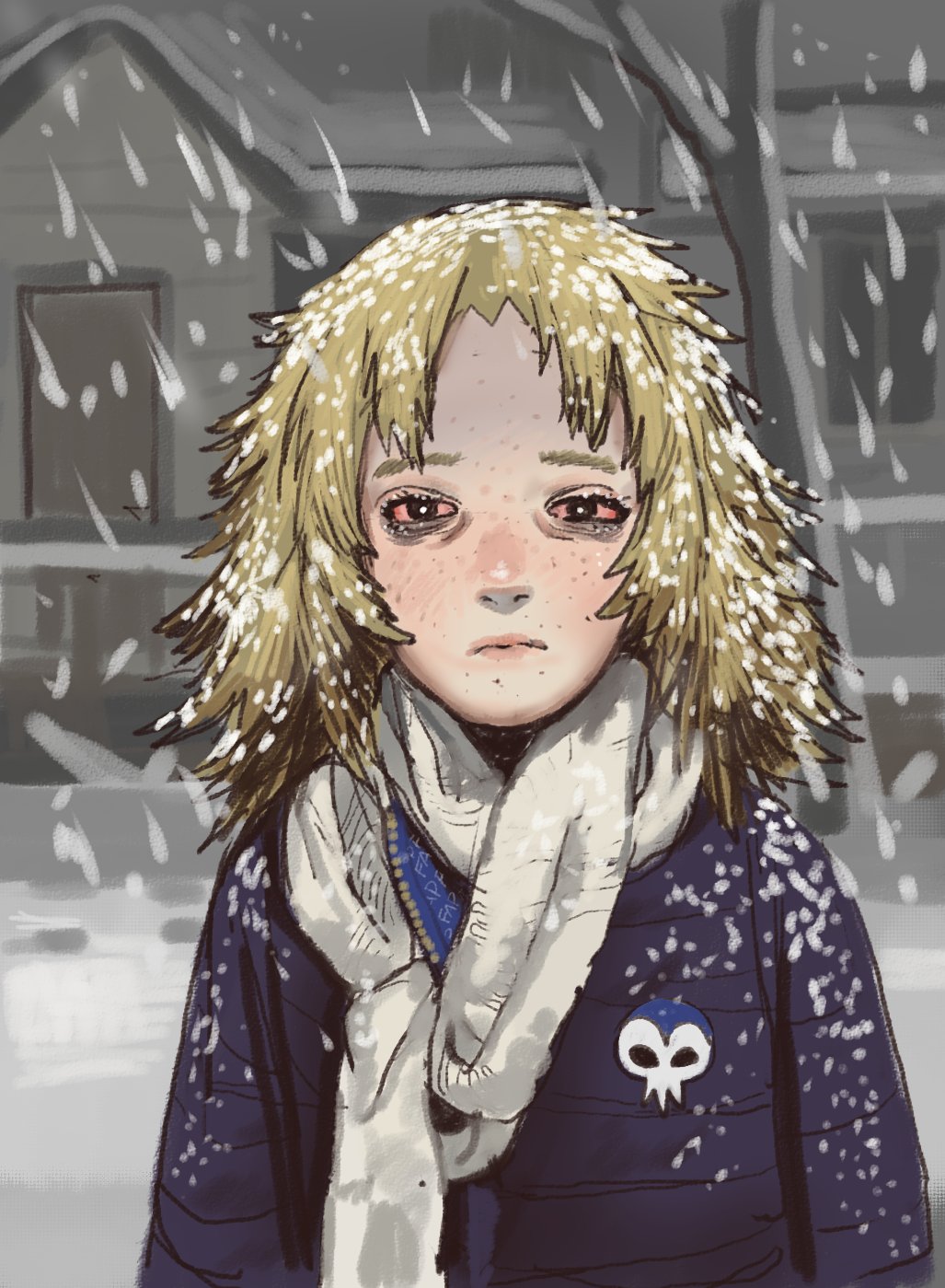 Safebooru - 1girl black coat black eyes blonde hair bloodshot eyes closed mouth coat highres ...