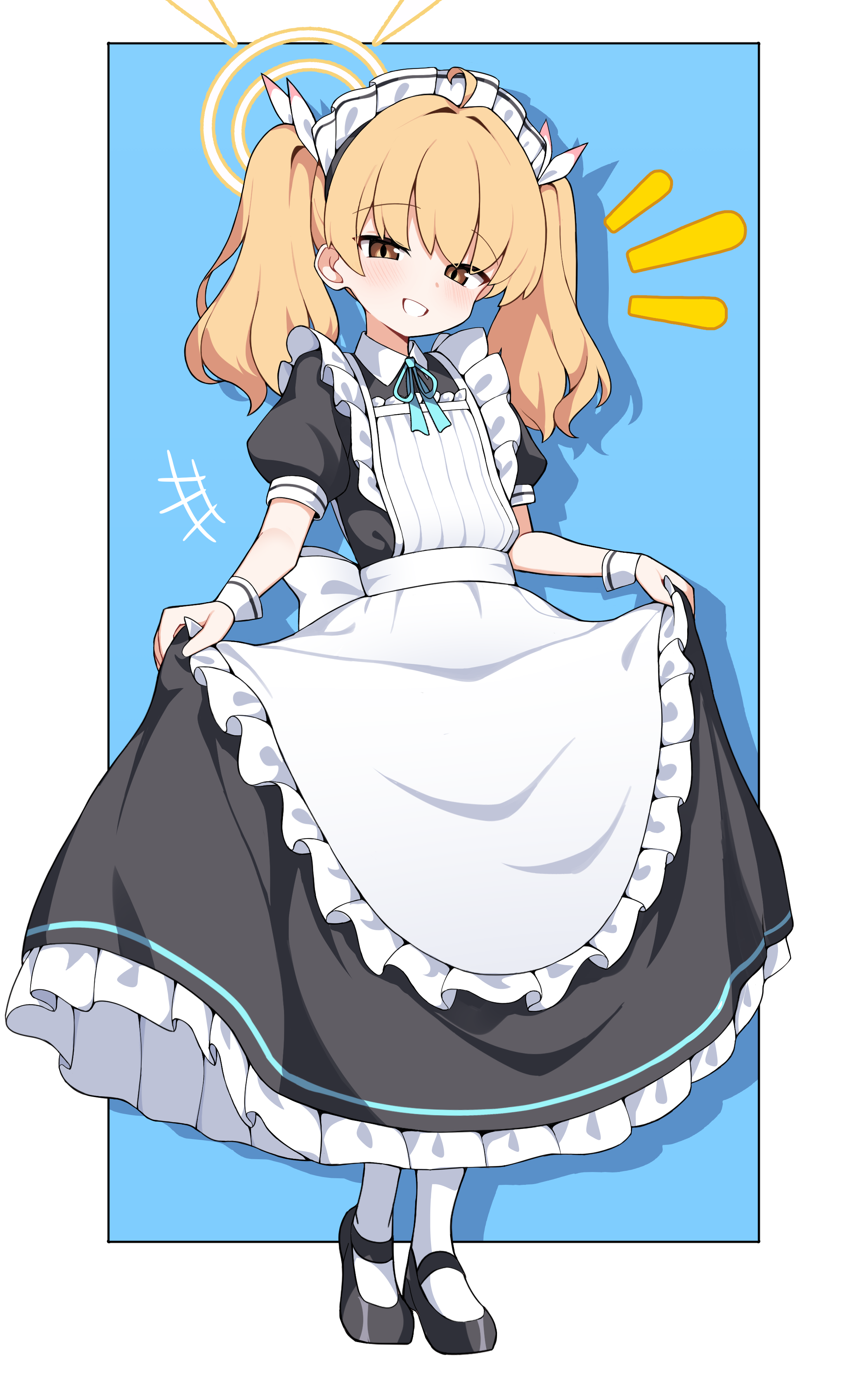 Safebooru - 1girl absurdres alternate costume apron black dress black footwear blonde hair blue ...