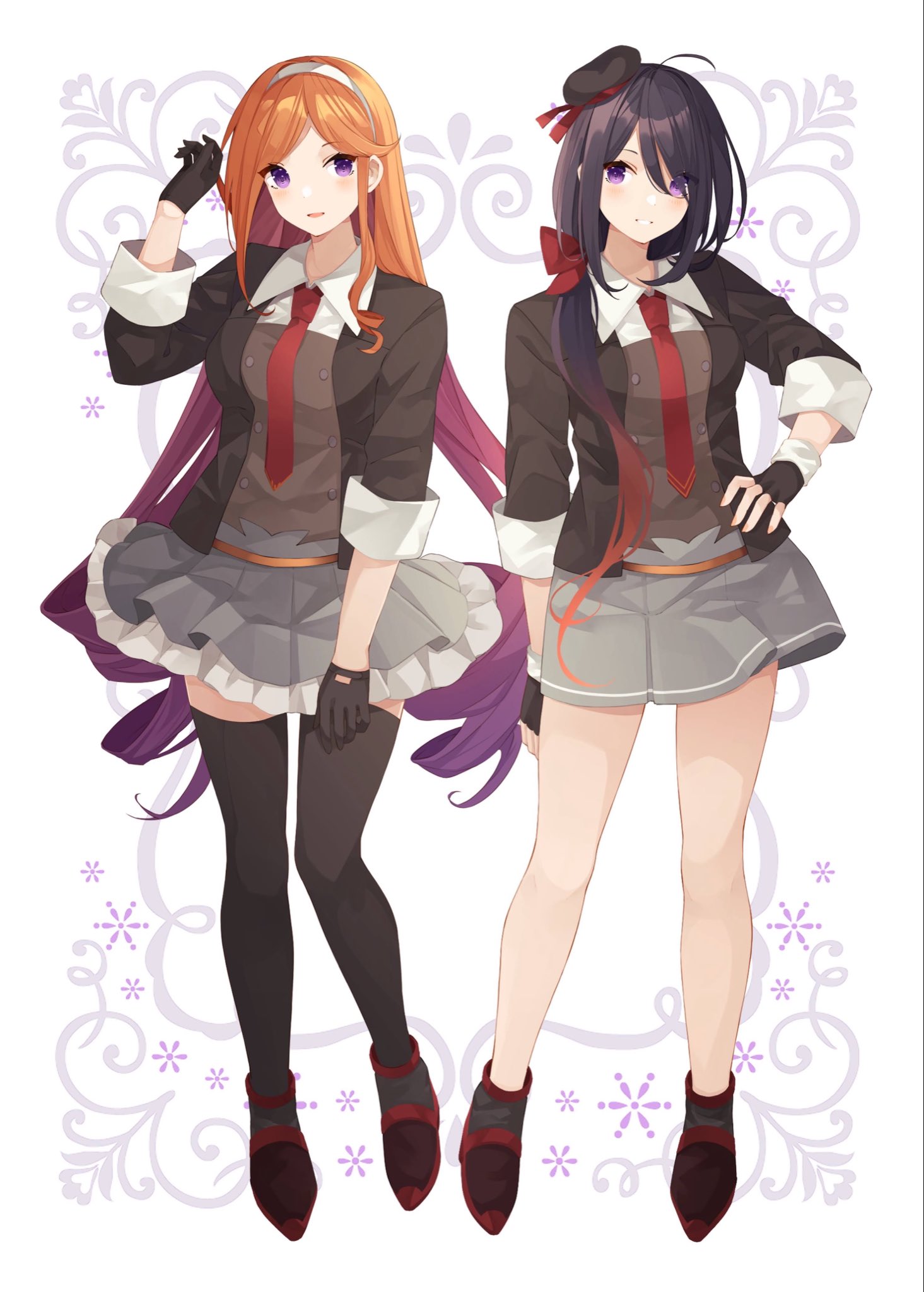 Safebooru - 2girls ariake (kancolle) beret black gloves black headwear black thighhighs blush ...