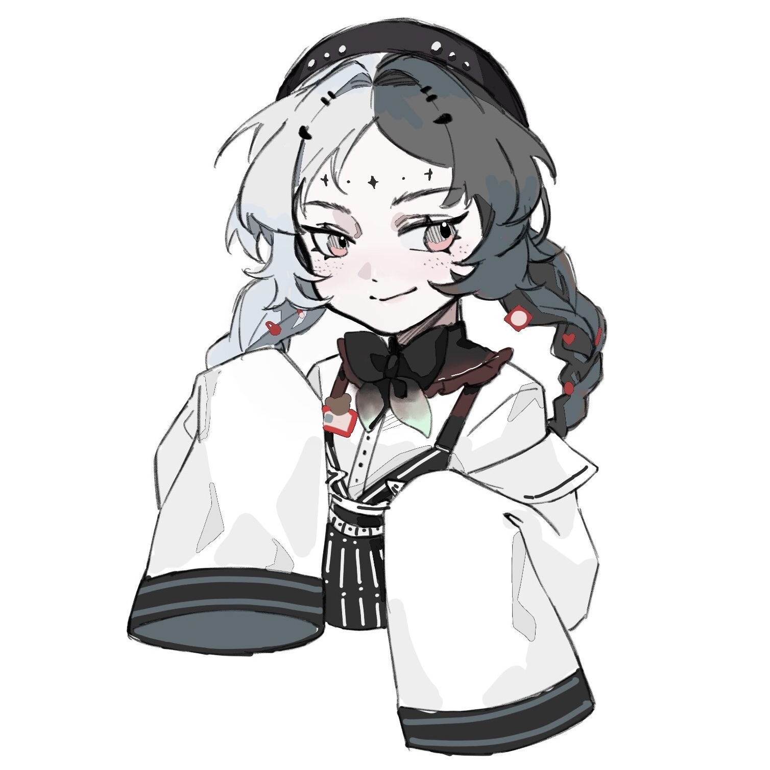 Safebooru - 1girl balloon party beret black bow black bowtie black hair black headwear black ...