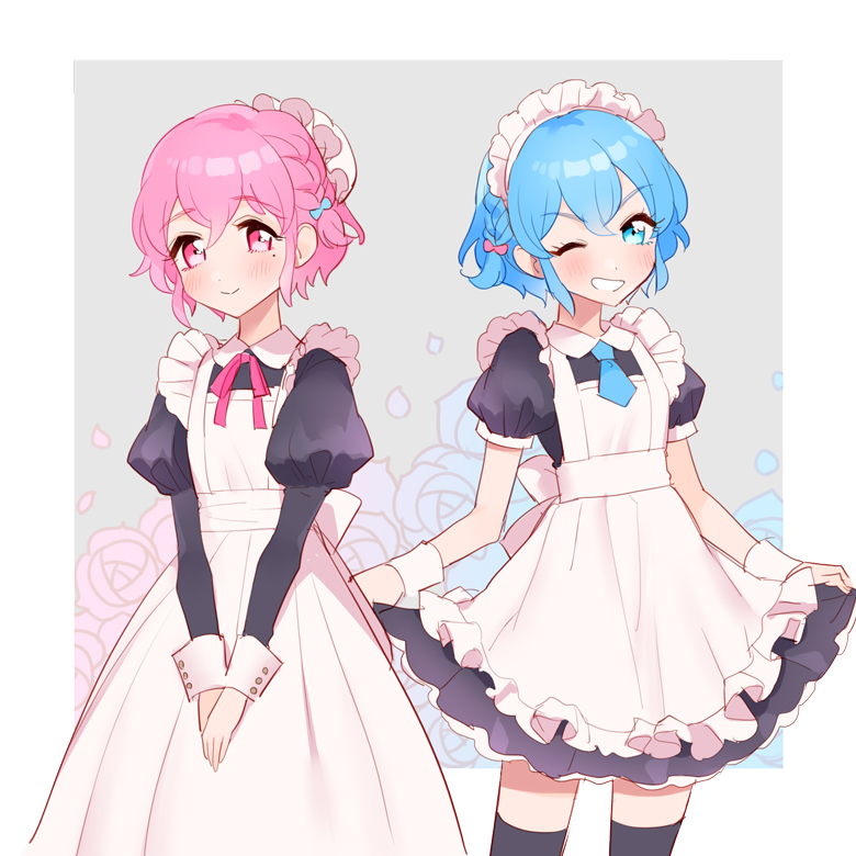 Safebooru - 1boy 1girl alternate costume apron black dress blue eyes blue hair braid brother and ...