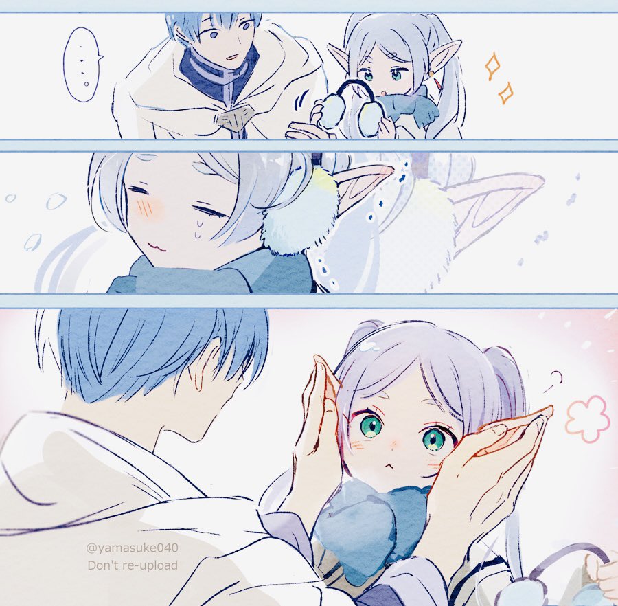Safebooru - 1boy 1girl :3 aqua eyes blue eyes blue scarf blush cape ...