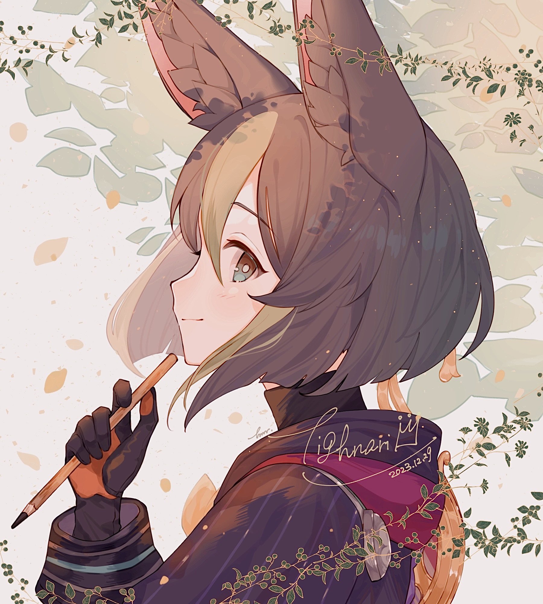 Safebooru - 1boy animal ear fluff animal ears artist name black gloves black hair blunt ends ...