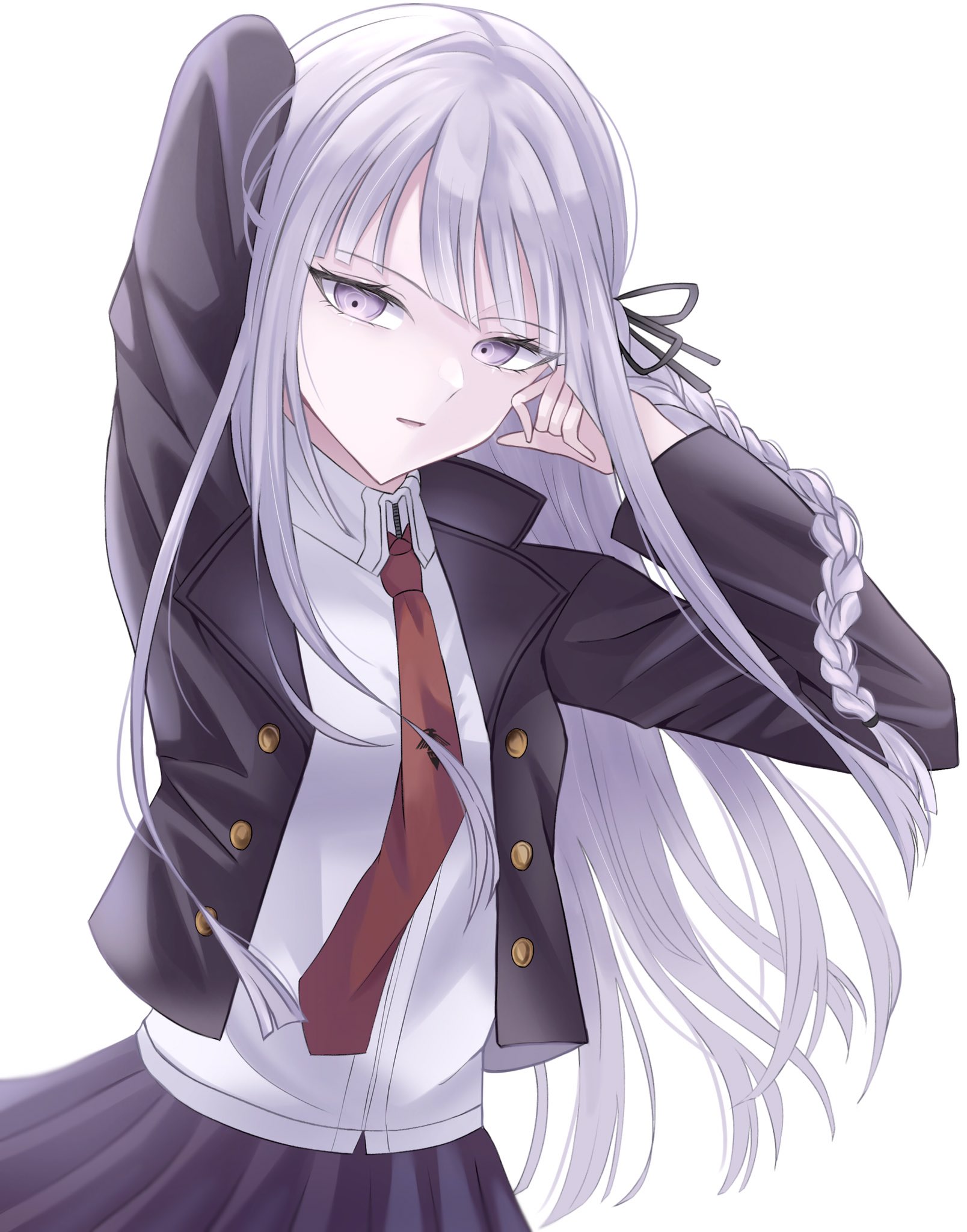 Safebooru - 1girl arm up black jacket black ribbon black skirt braid danganronpa: trigger happy ...