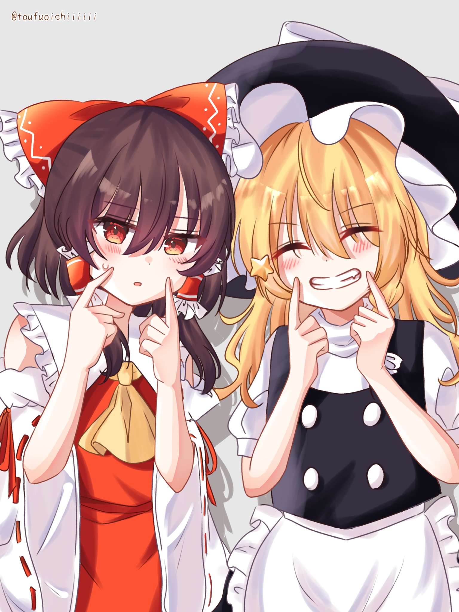 Safebooru - 2girls ^ ^ apron black vest blonde hair blush bow brown hair closed eyes commentary ...