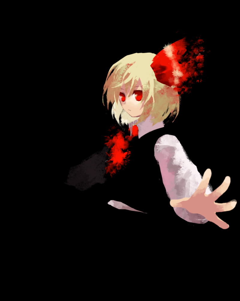 Safebooru - 1girl ascot black background black vest blonde hair closed mouth collared shirt ...