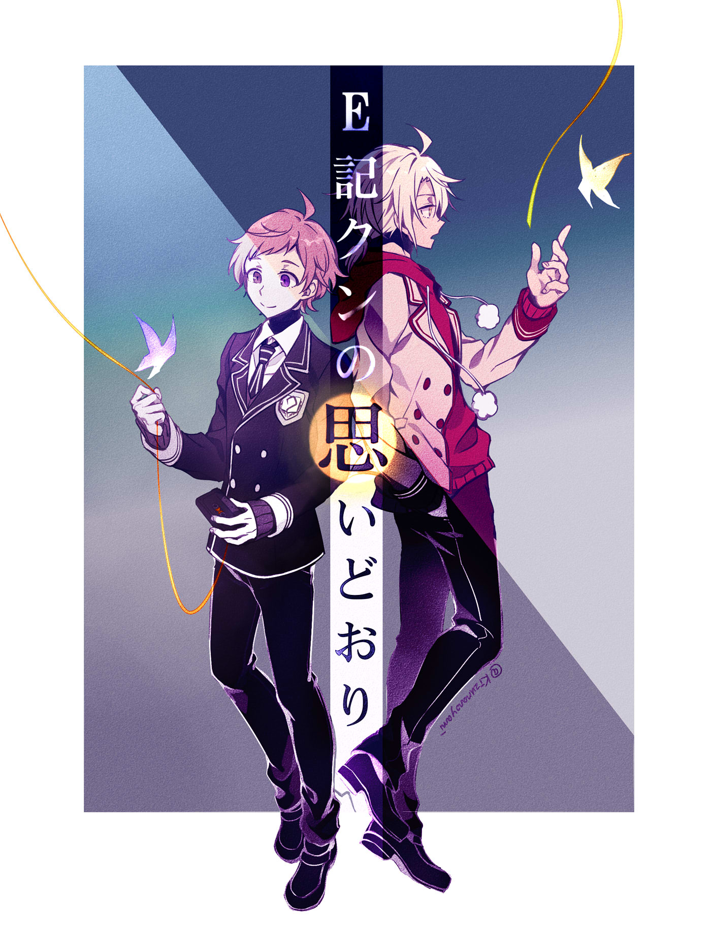 Safebooru - 2boys b-ka black footwear black jacket black necktie black pants black sweater ...