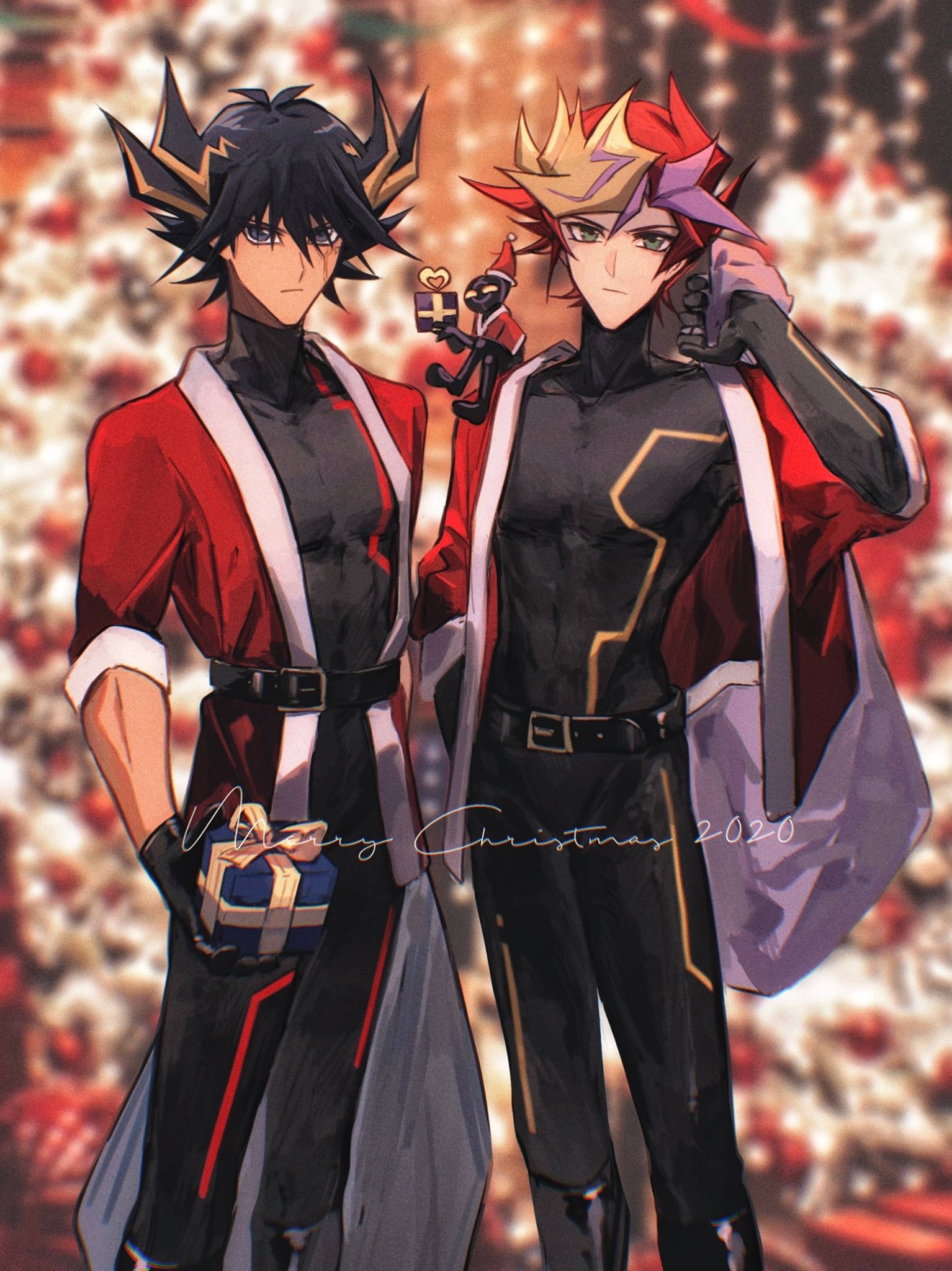 Safebooru - 2boys ai (yu-gi-oh!) belt black belt black bodysuit black footwear black gloves ...