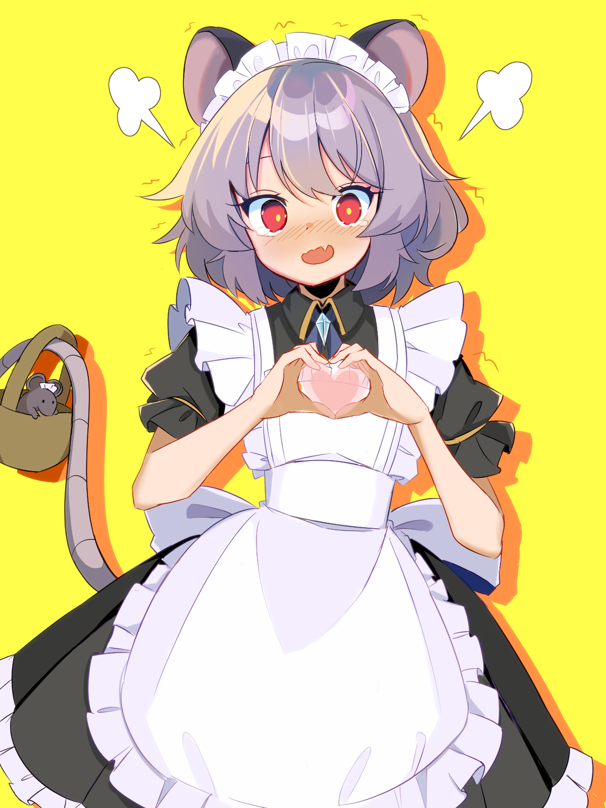 Safebooru - 1girl animal ears apron black dress dress embarrassed grey hair harakune (mugennero ...