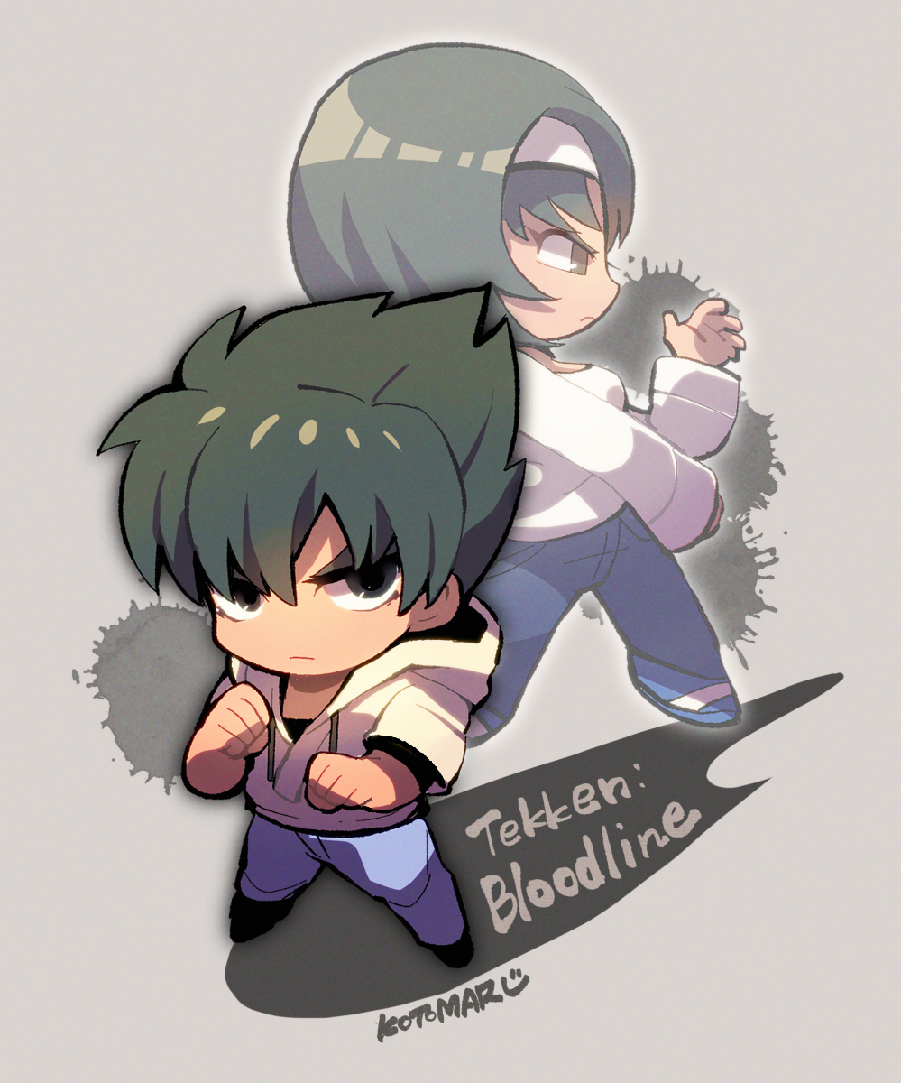 Safebooru - 1boy 1girl black hair blue pants chibi closed mouth ...