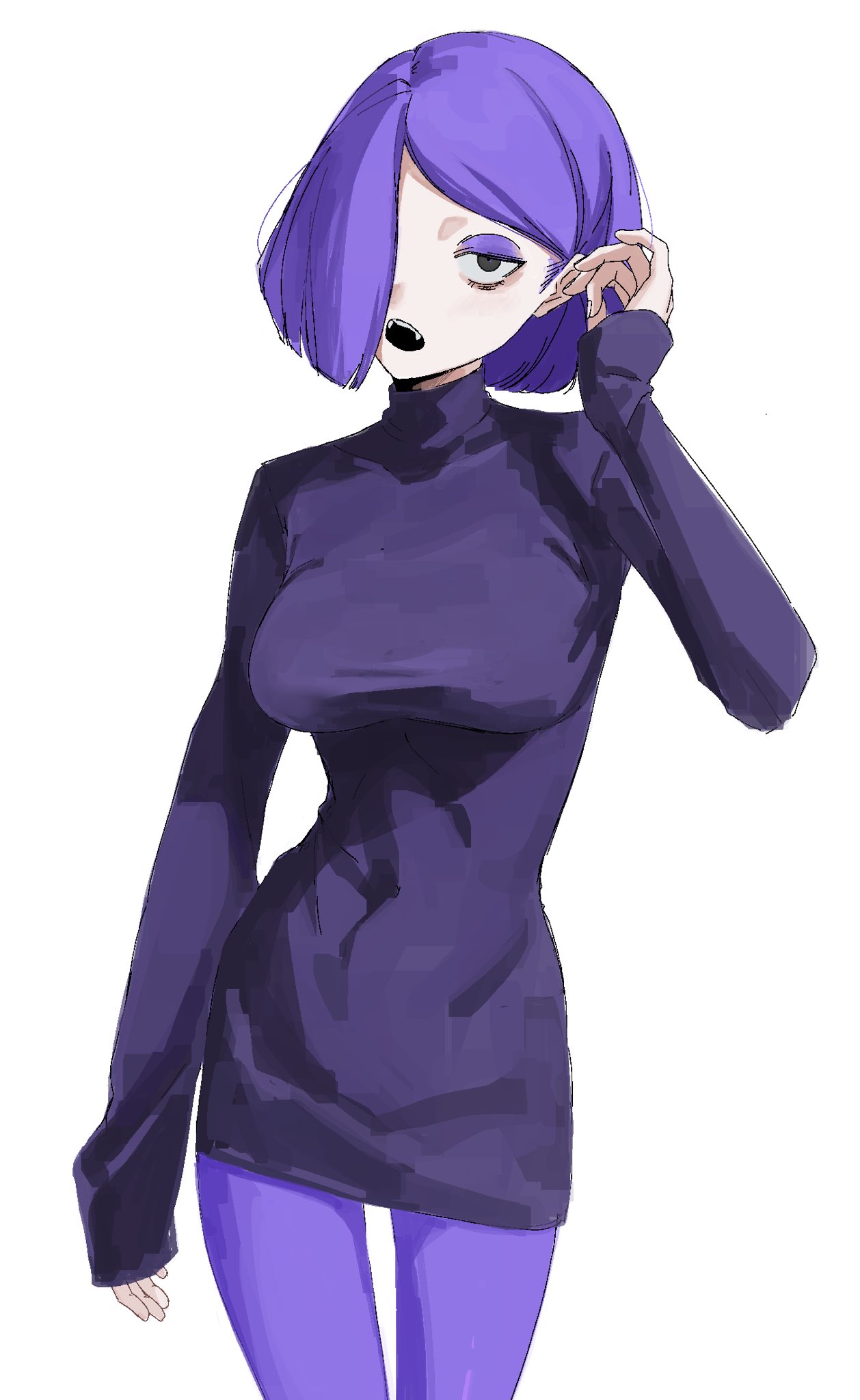 Safebooru 1girl Black Eyes Breasts Duolingo Eyeshadow Hair Behind Ear