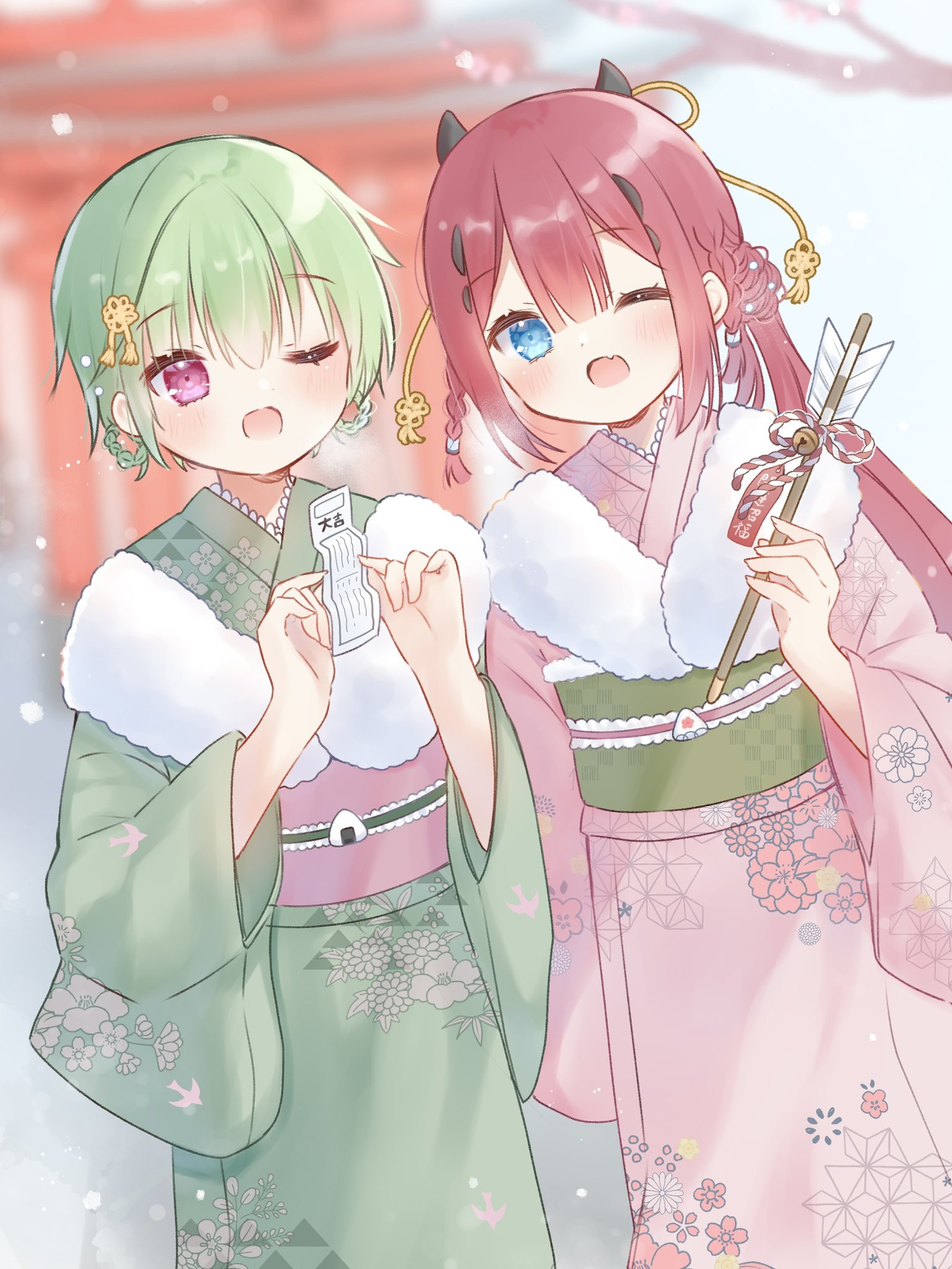 Safebooru - 2girls ;d alternate costume aqua eyes arrow (projectile) bell blunt bangs blush ...