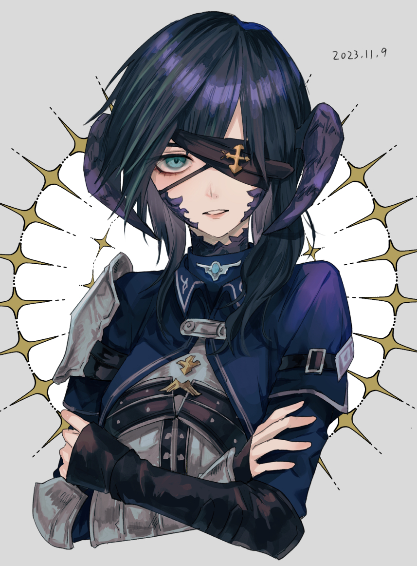 Safebooru - 1girl armor asymmetrical armor au ra blue jacket cho kuuki ...