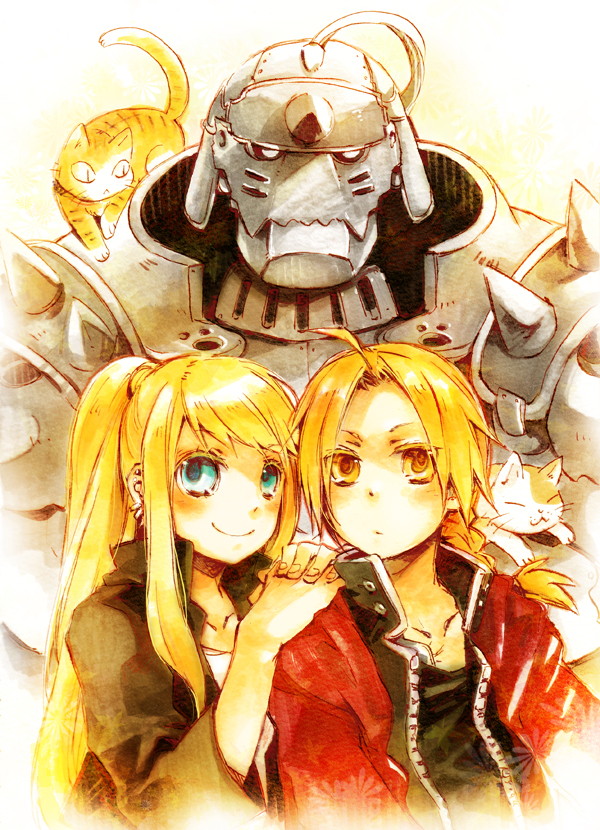 Safebooru - ahoge alphonse elric amber eyes blonde hair blue eyes cat edward elric female full ...