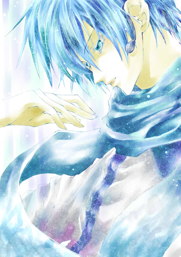 Safebooru - blue eyes blue hair kaito microphone pink-lily scarf ...