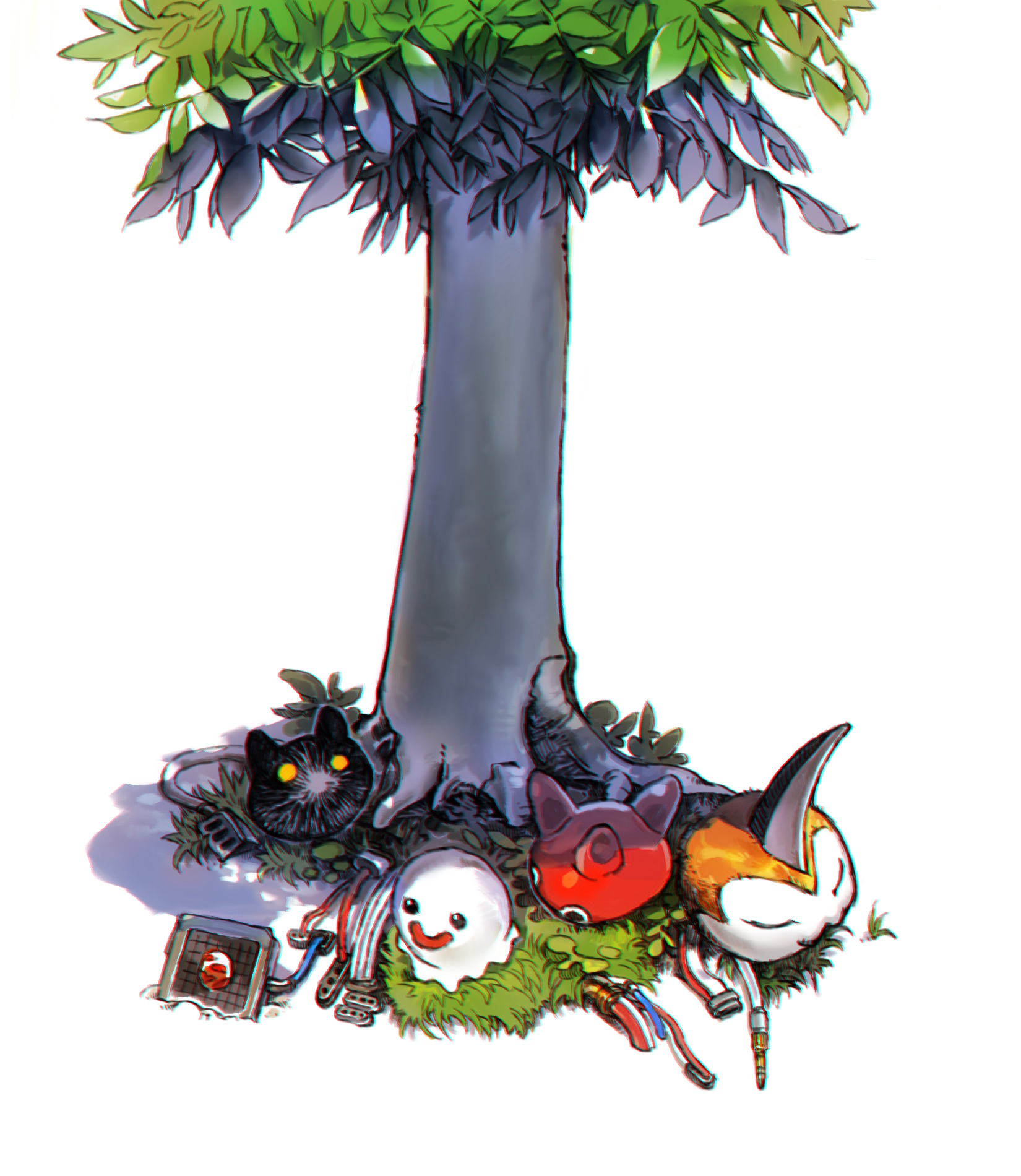 Safebooru - :3 black eyes botamon cable closed eyes closed mouth ...