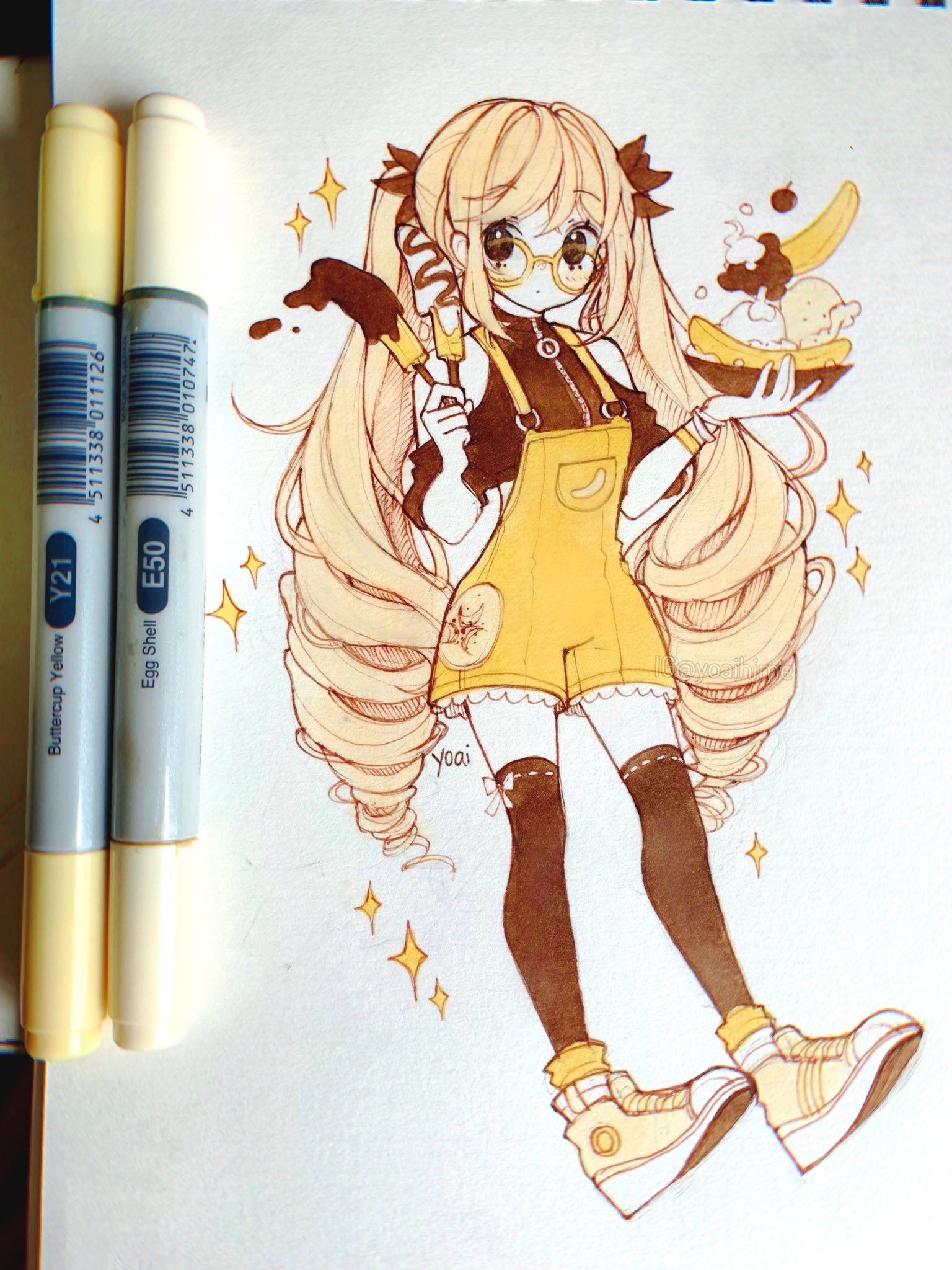 Safebooru - 1girl :o anny (yoai) artist name banana banana split bare ...