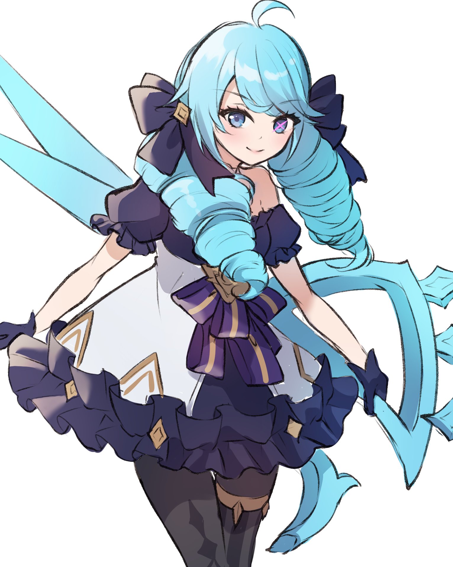 Safebooru - 1girl ahoge bare shoulders black bow bow breasts brown pantyhose collarbone detached ...