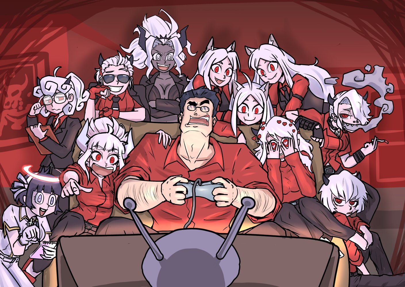 Safebooru - 1girl 6+girls angel animal ears arm hair azazel (helltaker ...