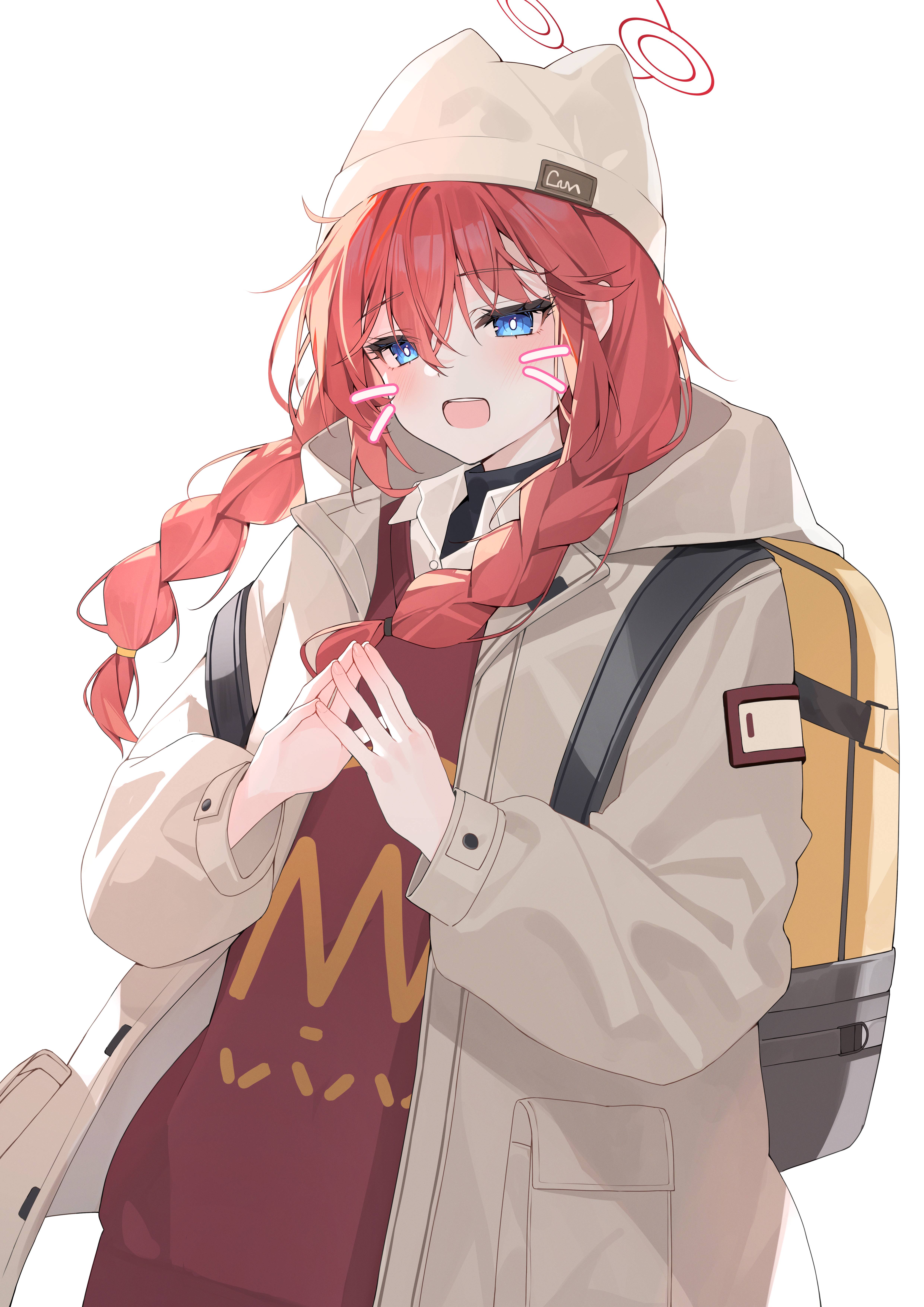 Safebooru - 1girl absurdres backpack bag beanie blue archive blue eyes braid bright pupils coat ...