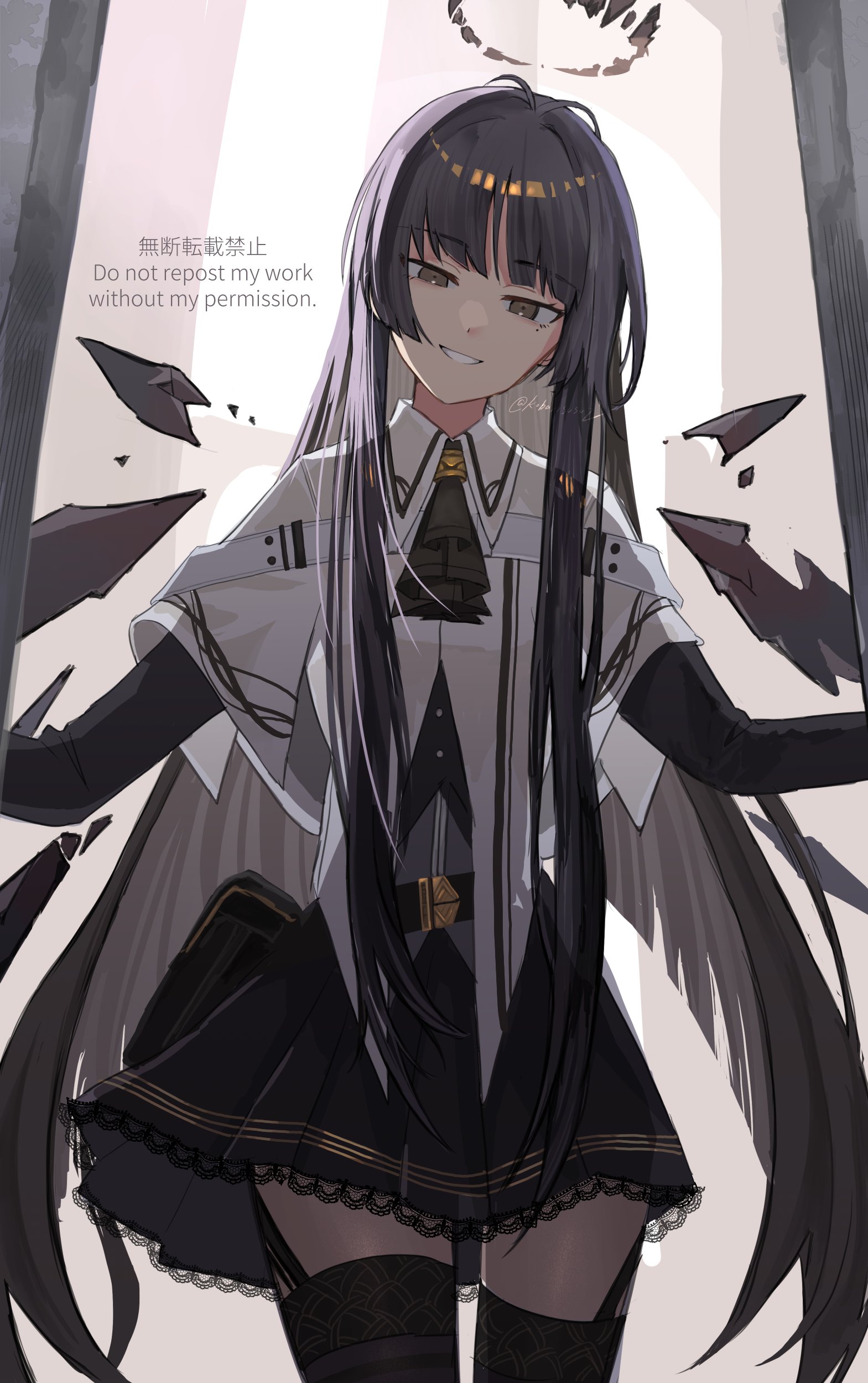 Safebooru - 1girl absurdres antenna hair arknights artist name ascot backlighting belt belt ...