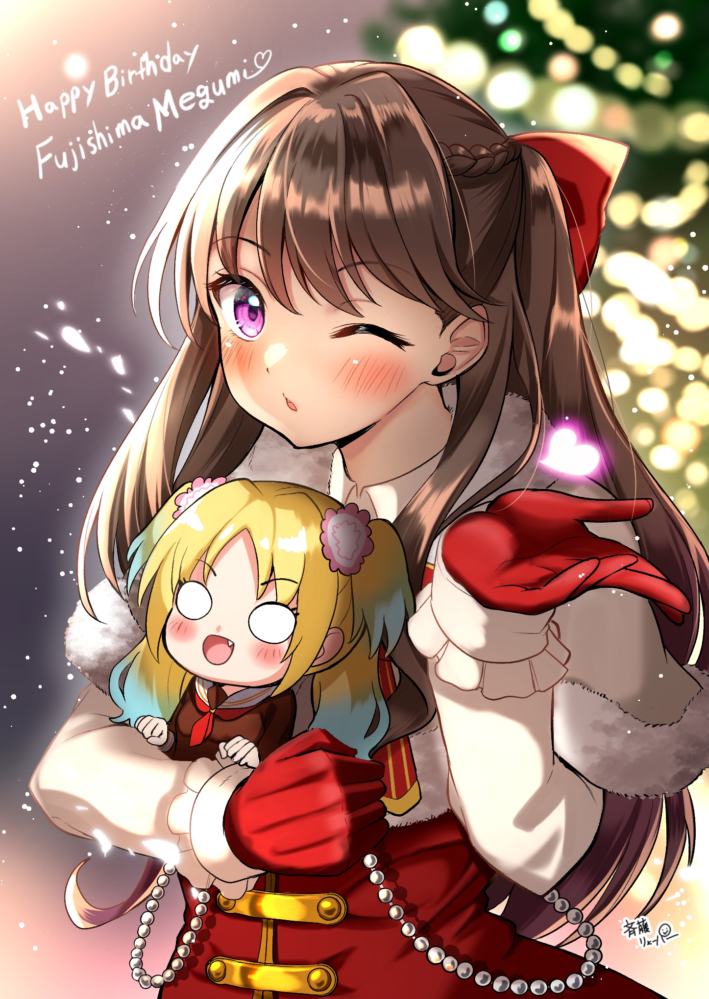 Safebooru - 2girls blank eyes blonde hair blurry blurry background blush bow braid brown hair ...