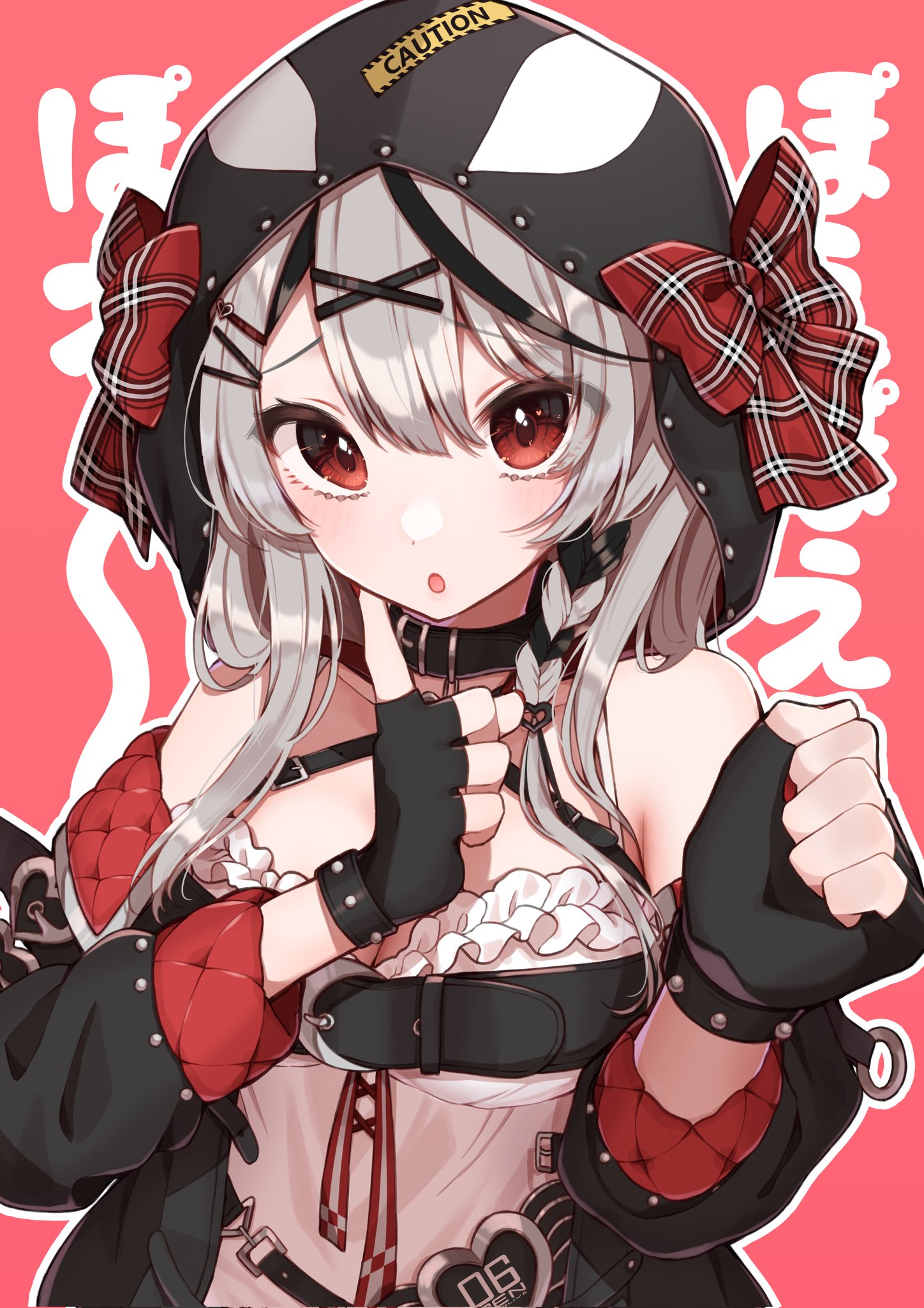 Safebooru - 1girl :o animal collar animal hood arm strap belt black belt black collar black ...