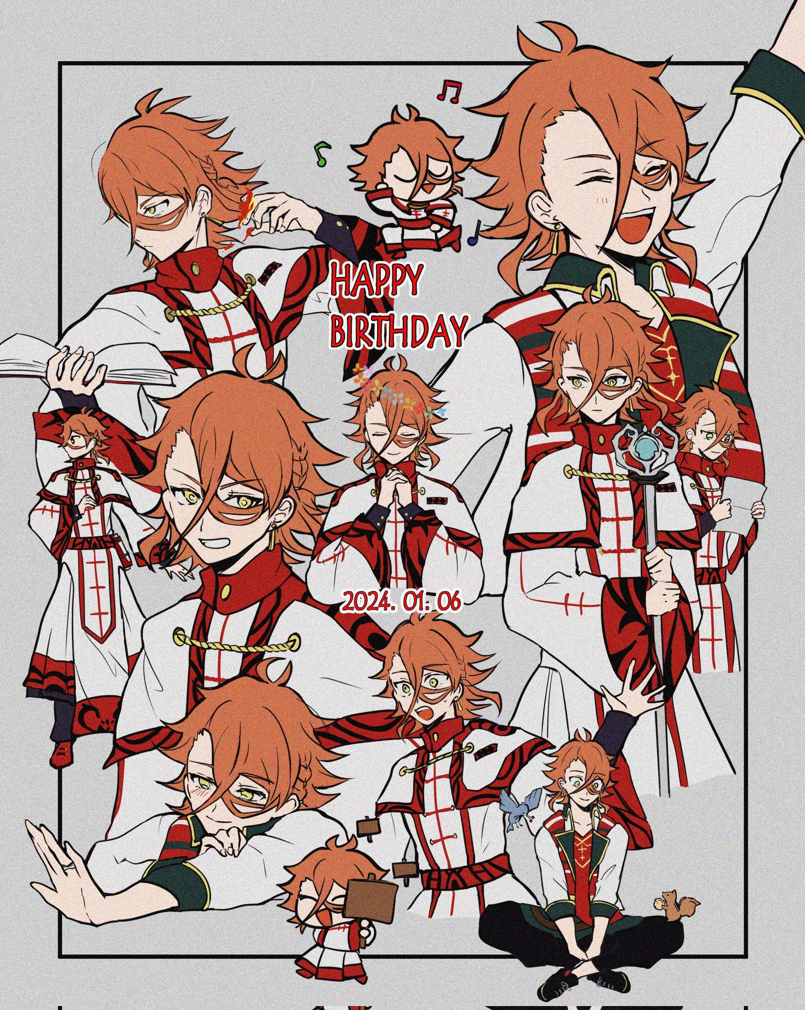 Safebooru - 1boy antenna hair bird black border book border capelet ...