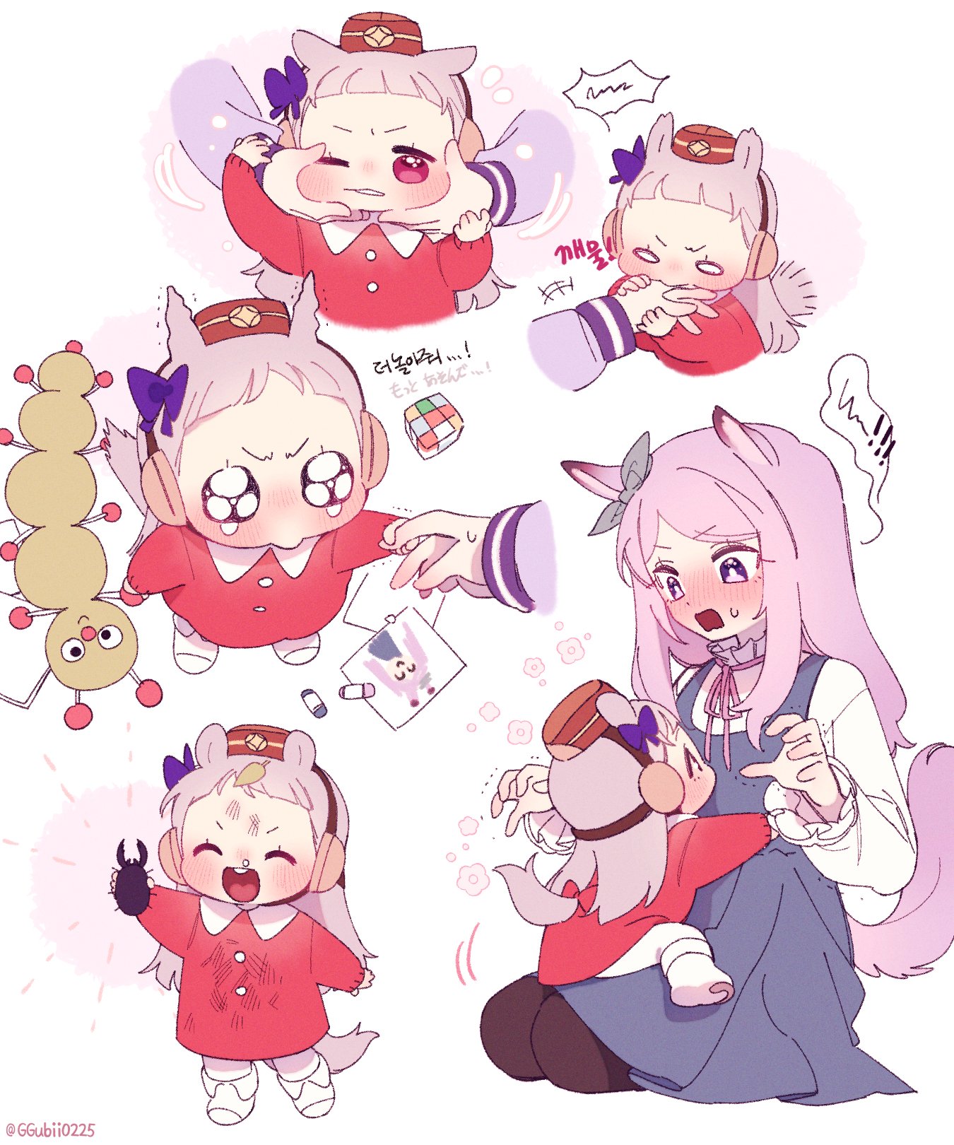 Safebooru - +++ 2girls ^ ^ aged down animal ears bow brown headwear brown pantyhose bruise ...