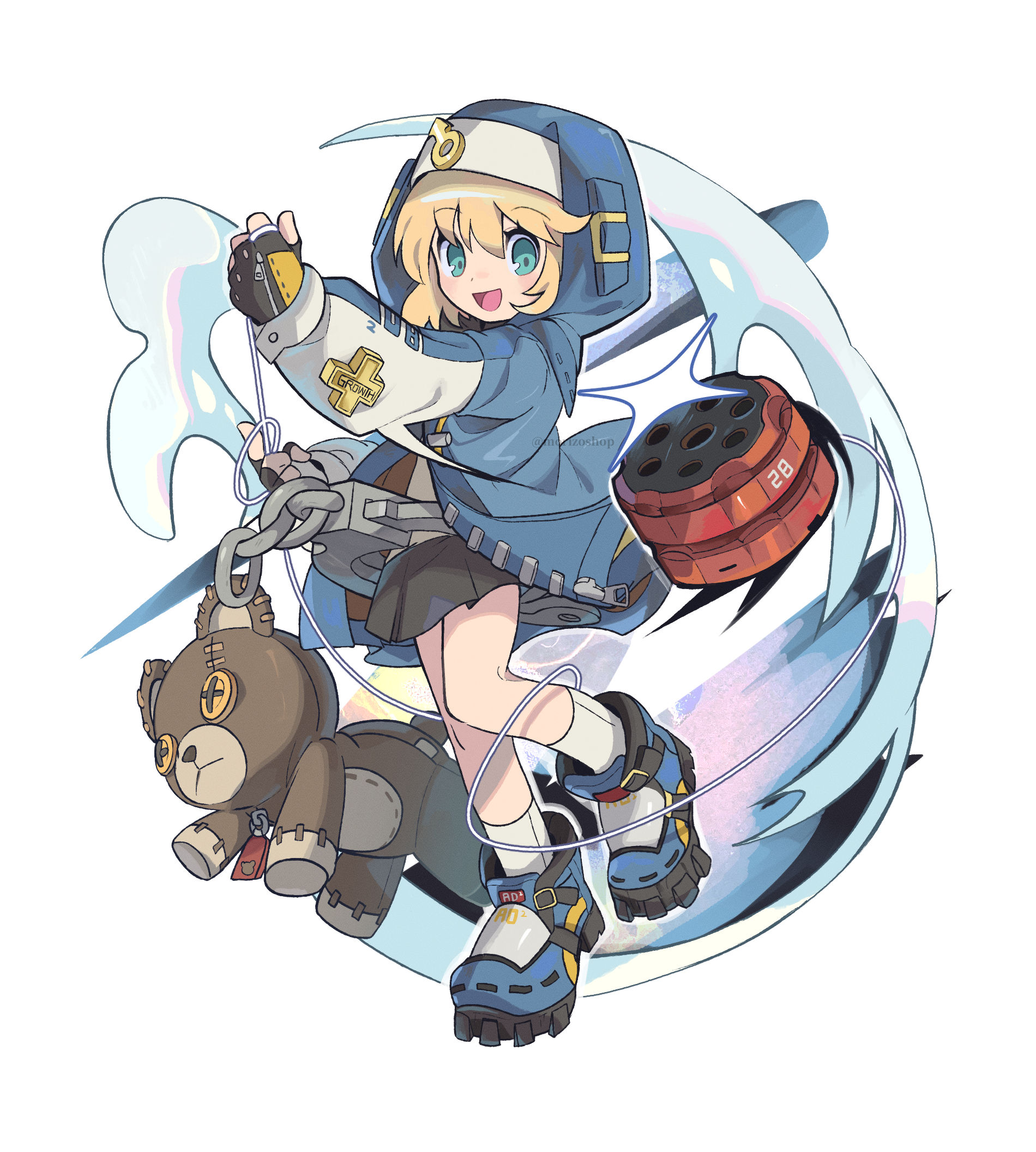 Safebooru - 1boy :d aqua eyes black gloves black skirt blonde hair blue ...