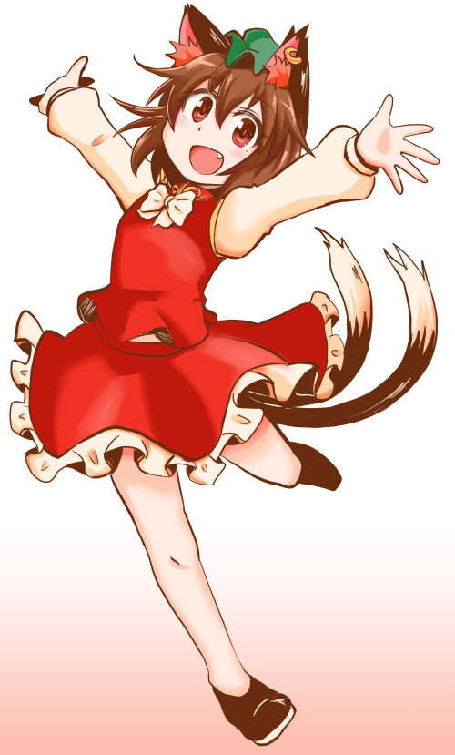 Safebooru - 1girl :d \o/ animal ear fluff animal ear piercing animal ears arms up bare legs ...