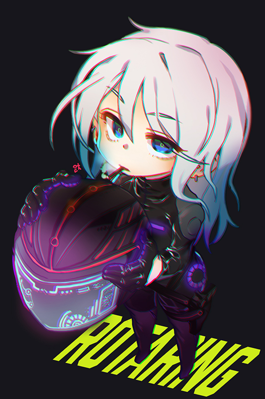 Safebooru - 1girl black bodysuit black gloves blue eyes bodysuit cigarette commission cyberpunk ...
