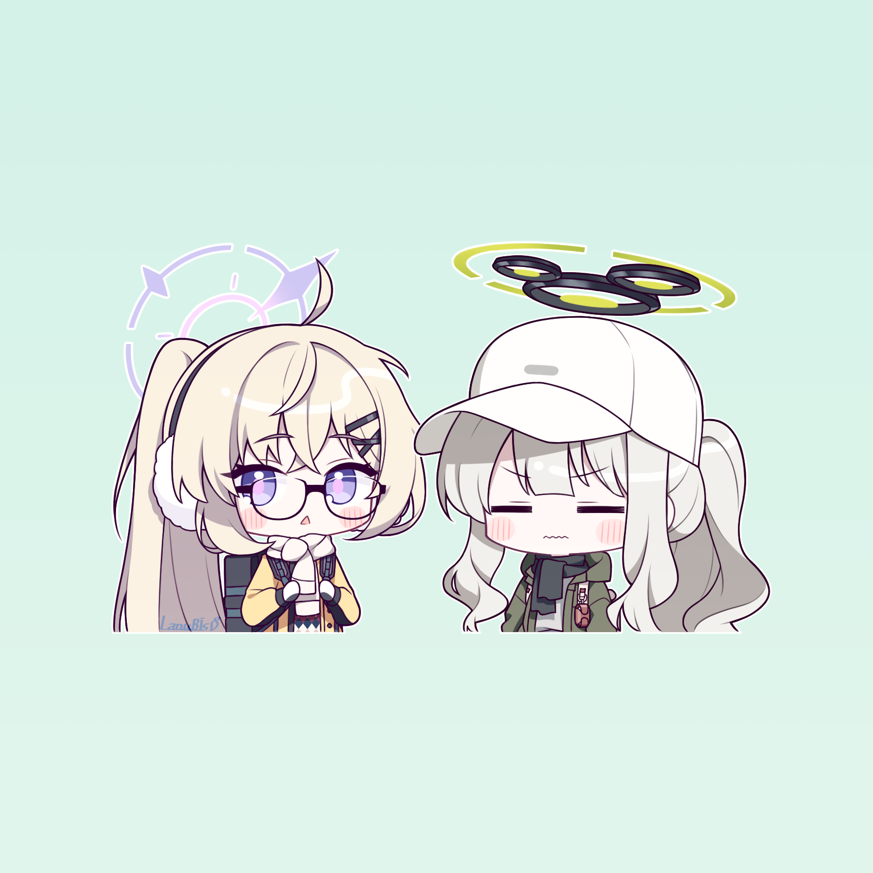 Safebooru - 2girls backpack bag black scarf blonde hair blue archive ...