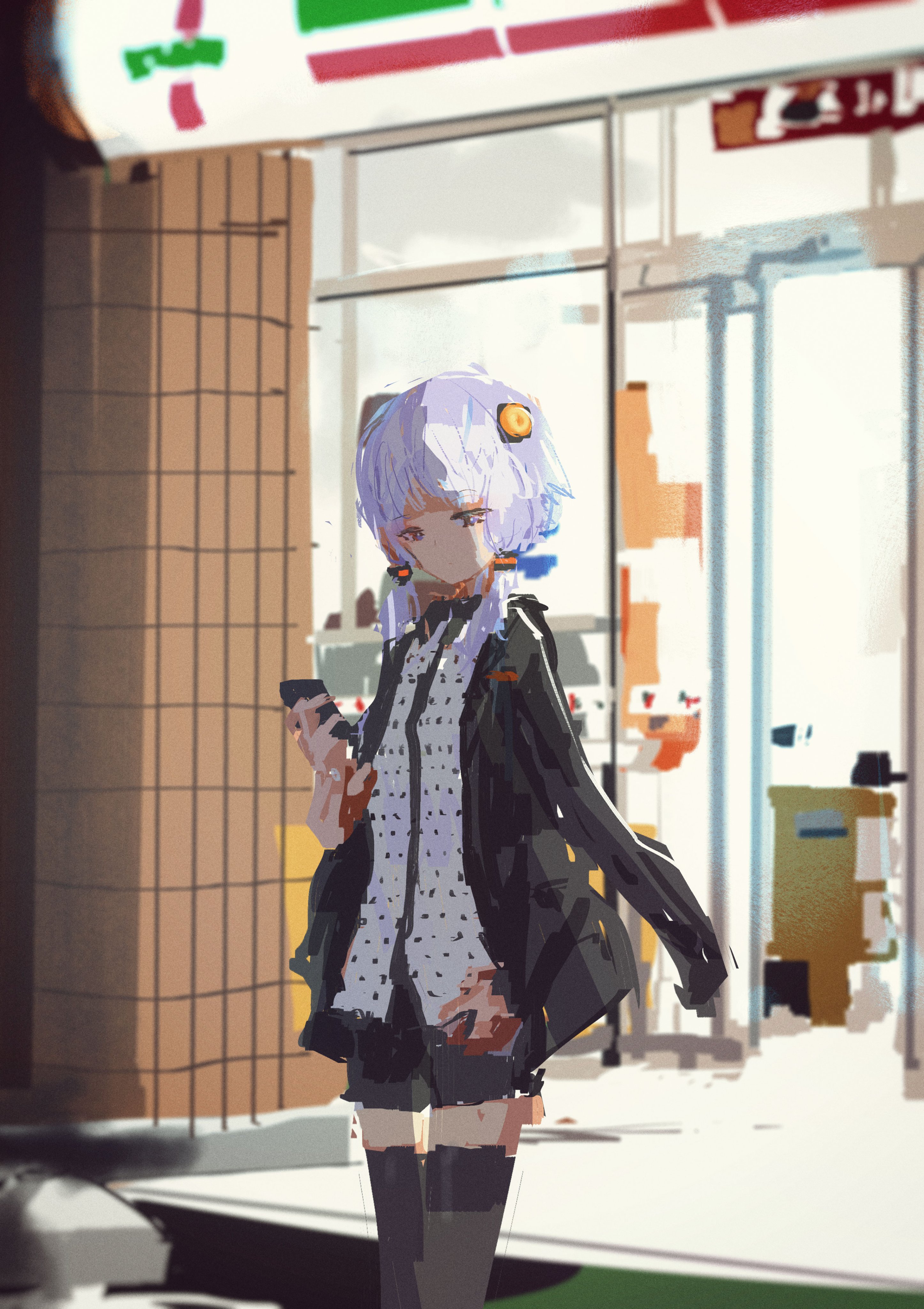 Safebooru - 1girl 7-eleven a.i. voice absurdres arm at side black ...