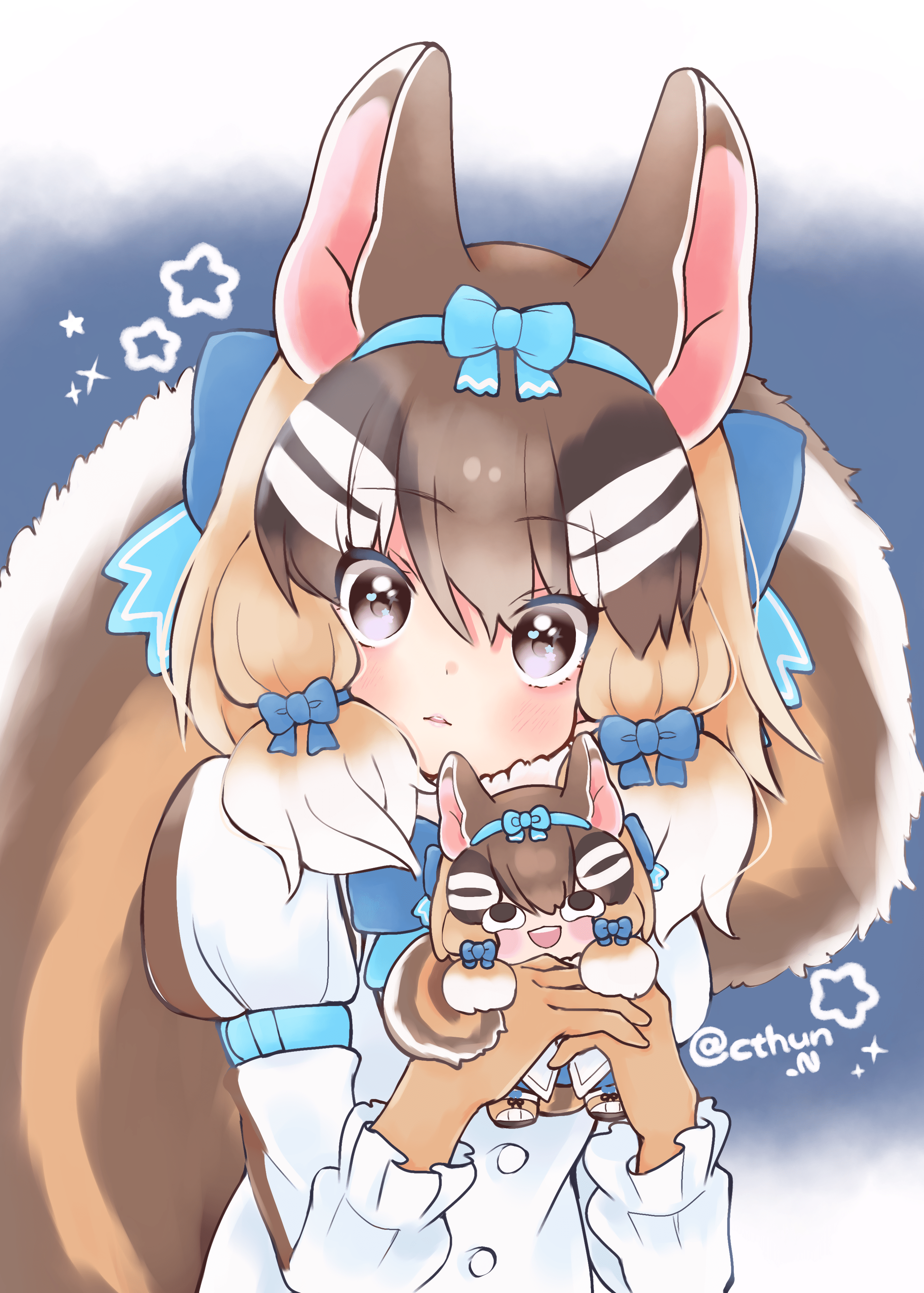 Safebooru - 1girl absurdres animal ears blue background brown eyes ...