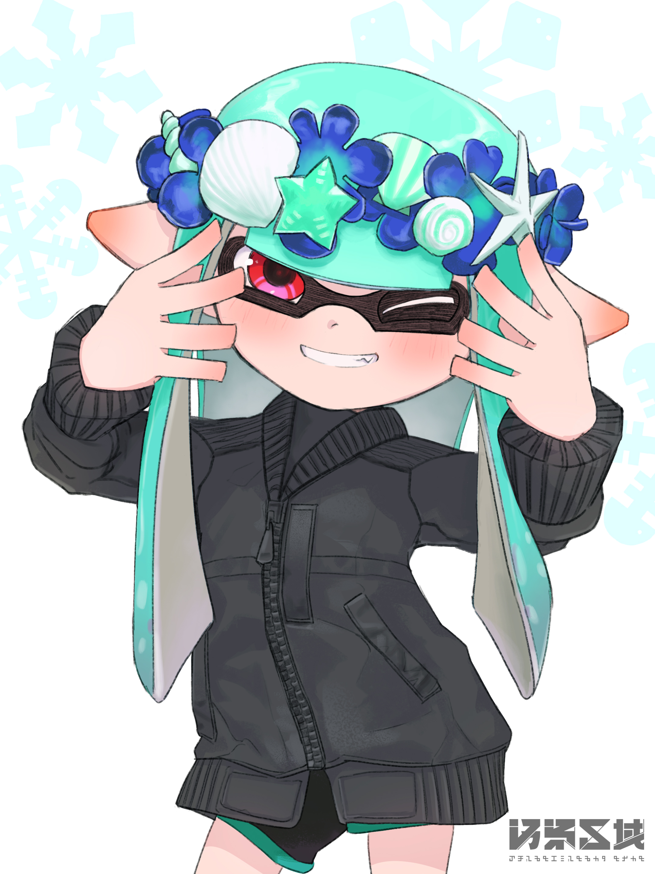 Safebooru - 1girl absurdres black jacket black shorts blue hair commentary request cowboy shot ...