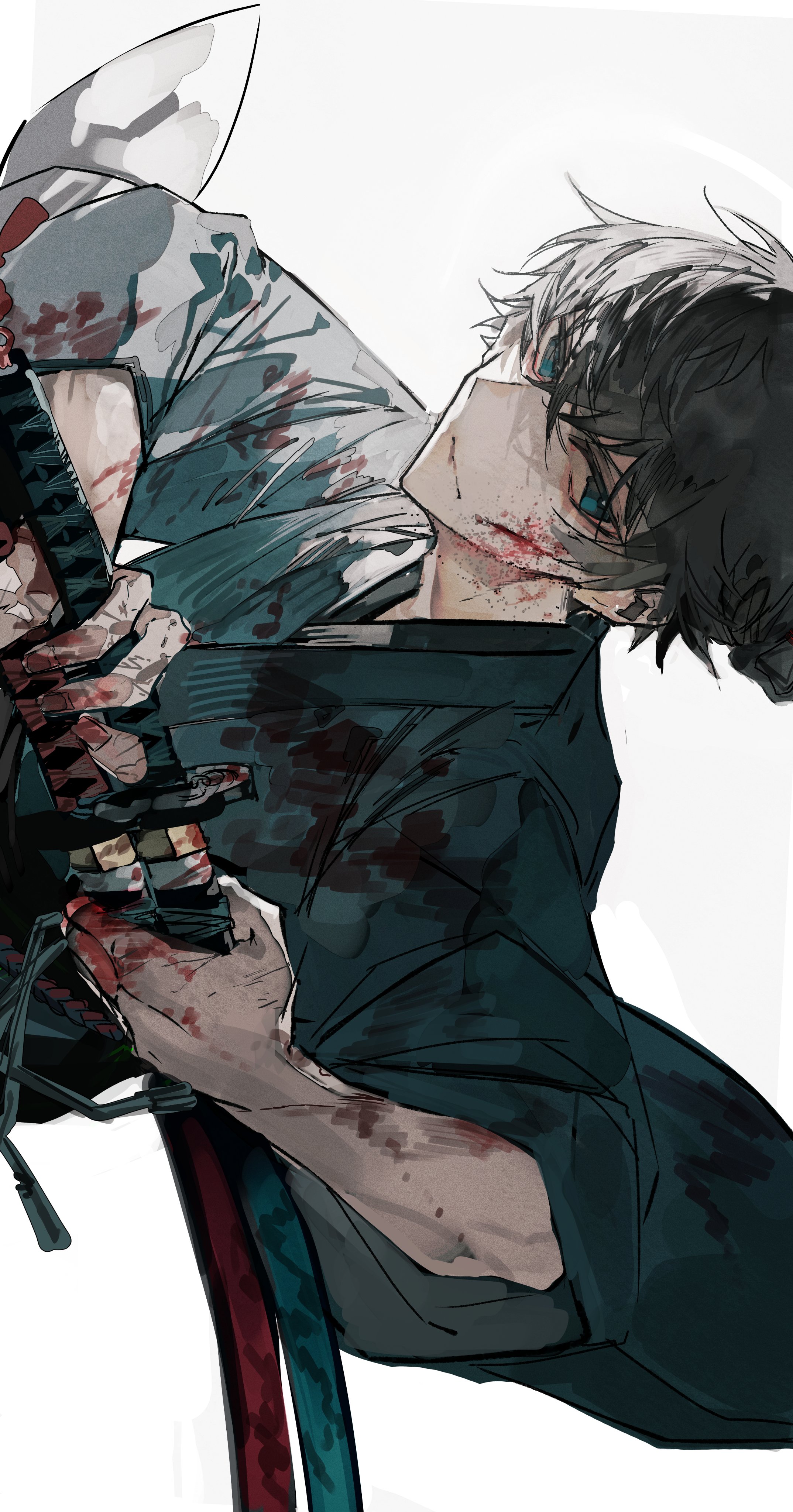 Safebooru - 1boy absurdres black hair blood blood on clothes blood on face blood on hands blood ...