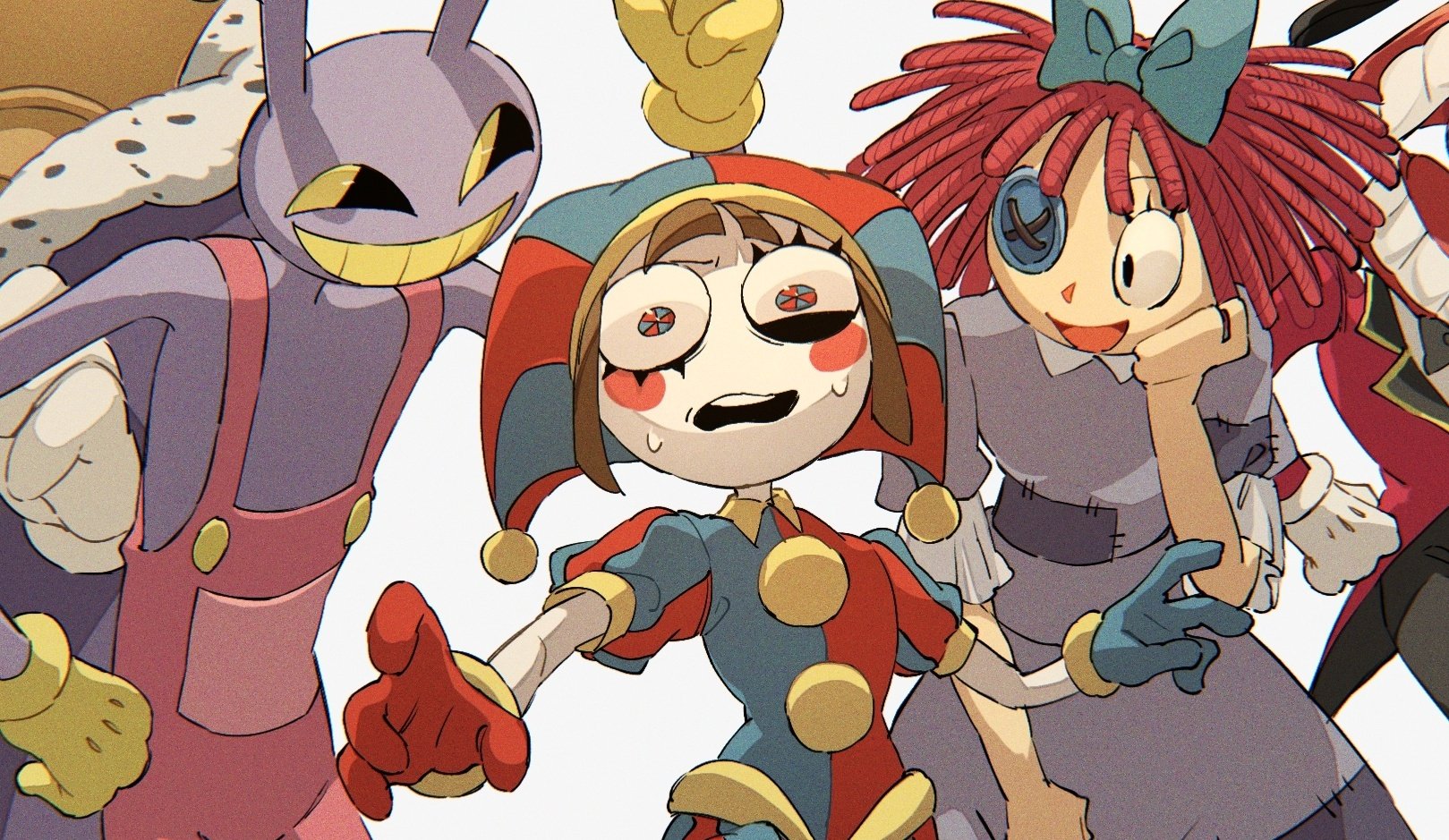 Safebooru - 2girls 3boys animal ears caine (the amazing digital circus) chess piece doll dress ...