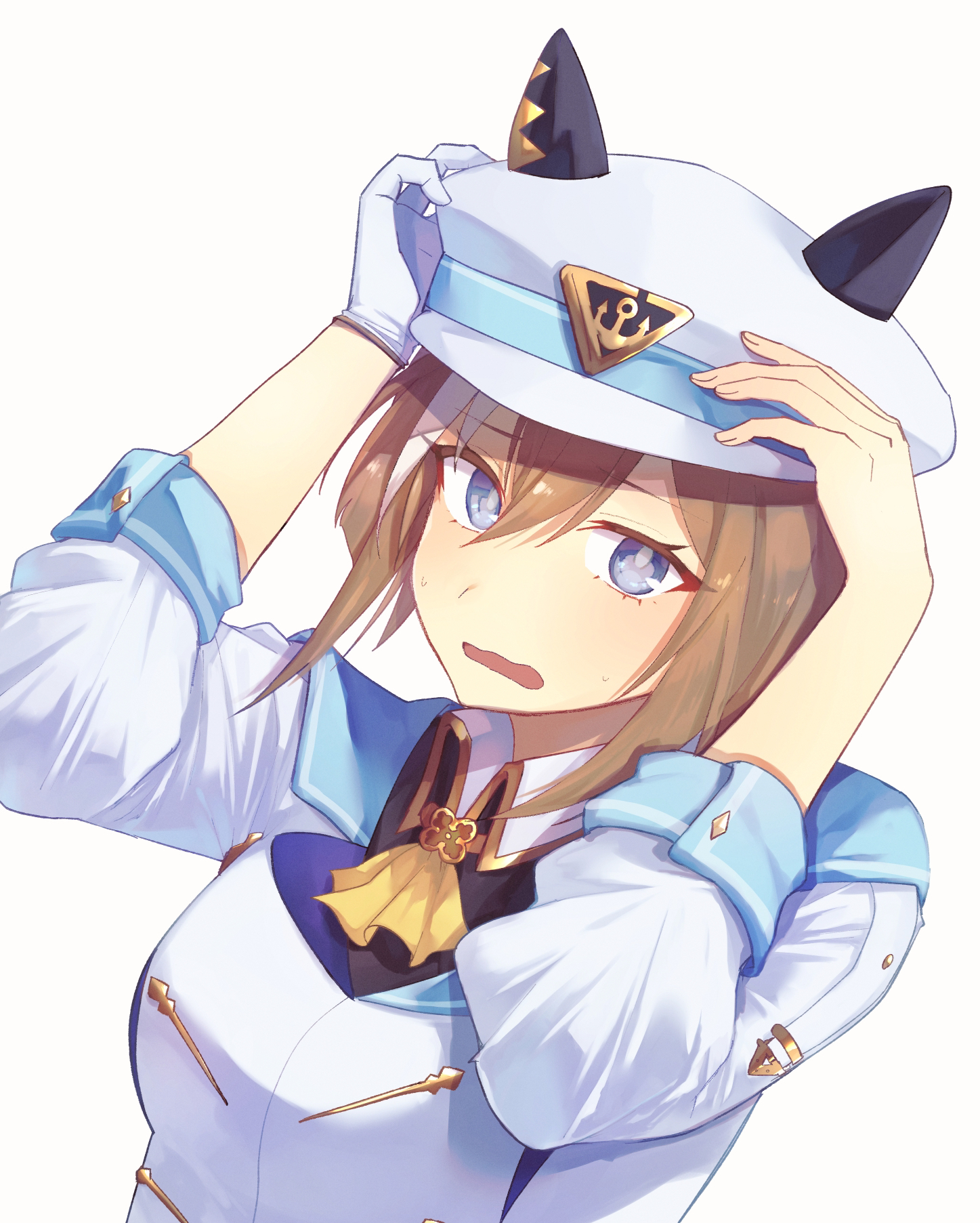 Safebooru - 1girl animal ear headwear animal ears ascot blue cape blue eyes breasts brown hair ...