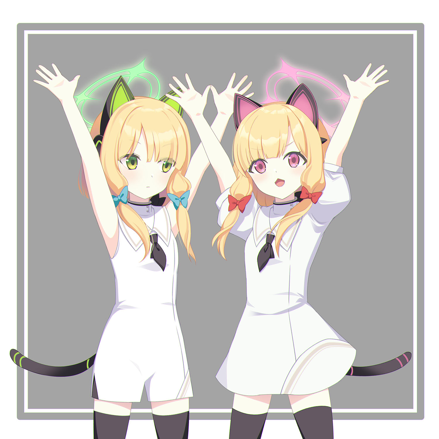 Safebooru - 2girls :3 :d alternate costume animal ear headphones animal ears arms up black ...
